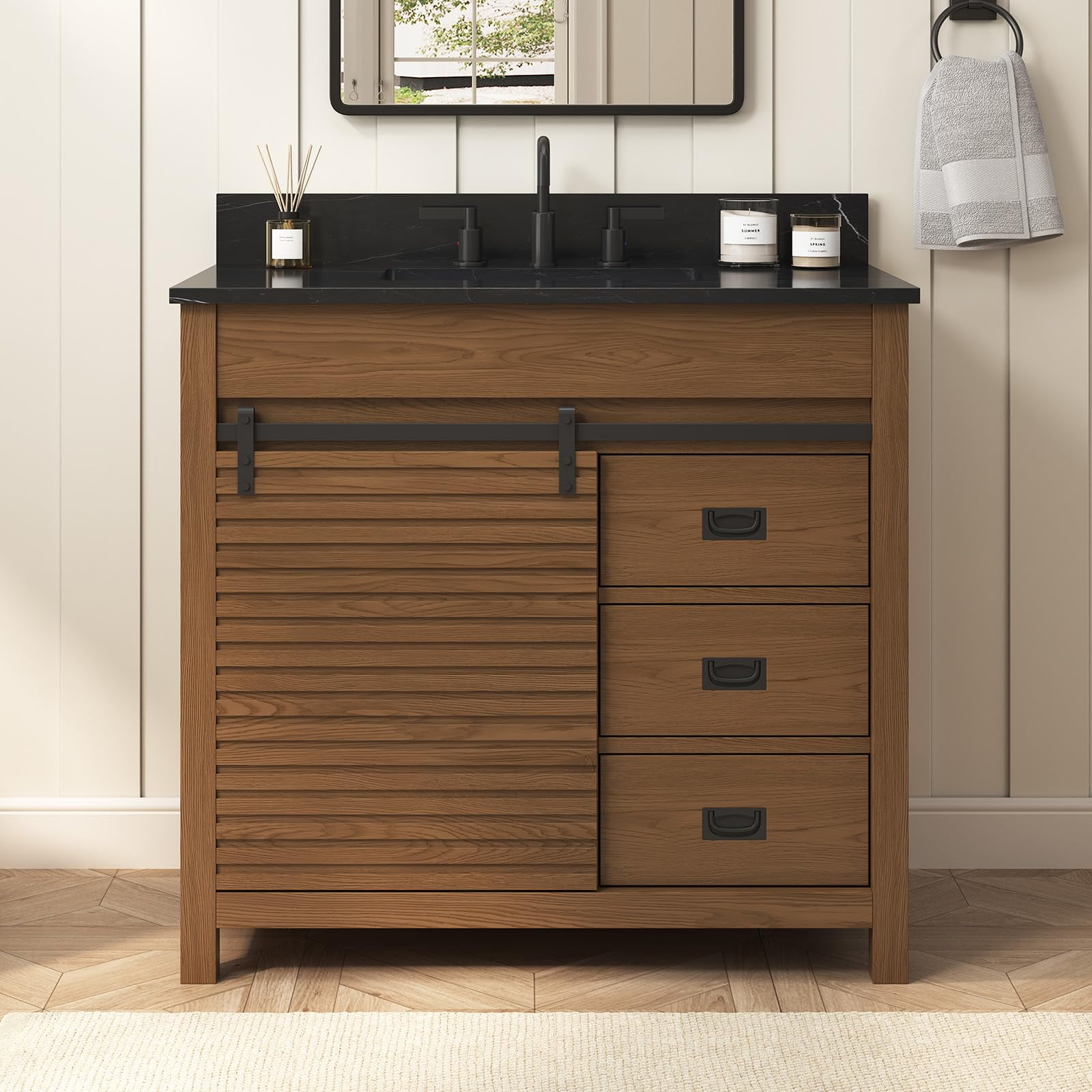 DELUXE LIVING 36 Inch Bathroom Vanity with Sink, Farmhouse Solid Wood ...