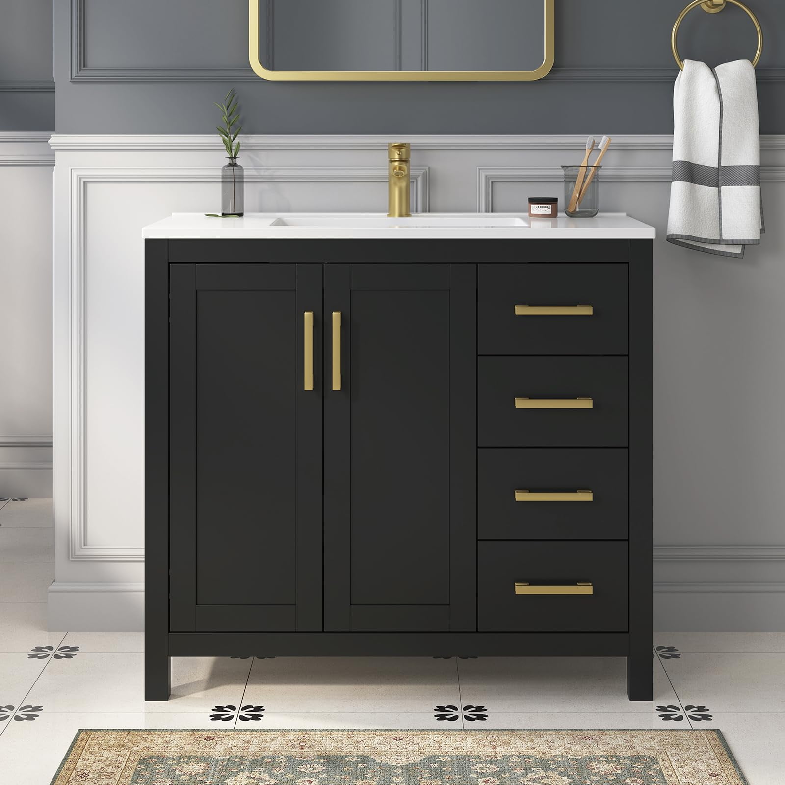 DELUXE LIVING 36 Inch Bathroom Vanity with Sink, Modern Black Bathroom ...