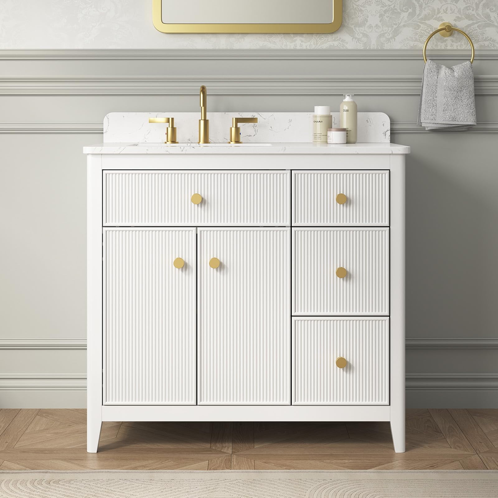 DELUXE LIVING 36 Inch Bathroom Vanity with Sink, Solid Wood Frame ...