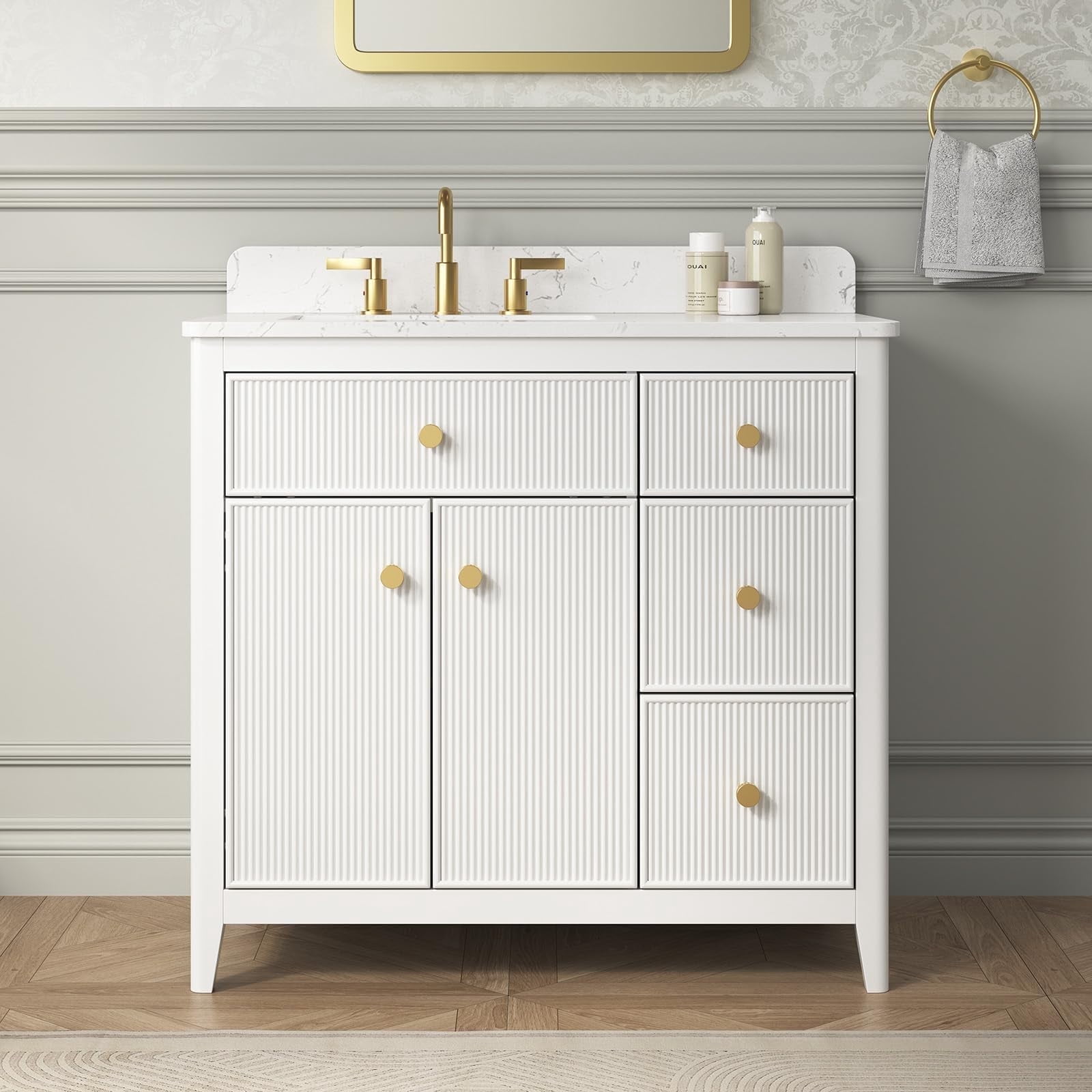 Deluxe Living 36" Bathroom Vanity with Marble Top, Fully-Assembled ...