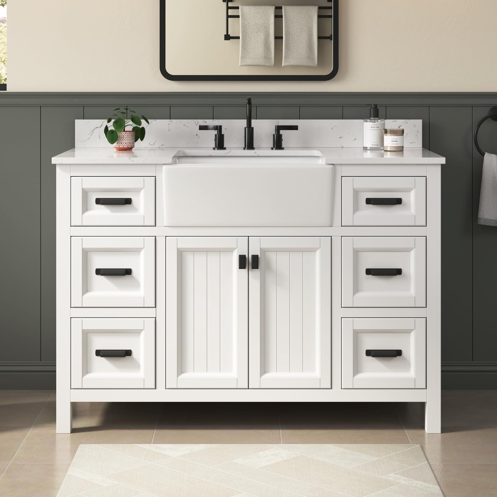 Deluxe Living 36" Bathroom Vanity with Marble Top, Fully-Assembled ...