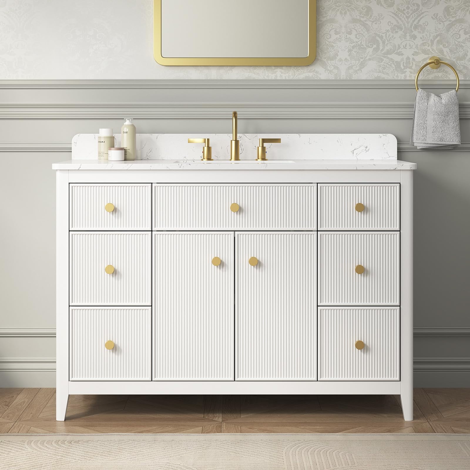DELUXE LIVING 48 Inch Bathroom Vanity with Sink, Solid Wood Frame ...