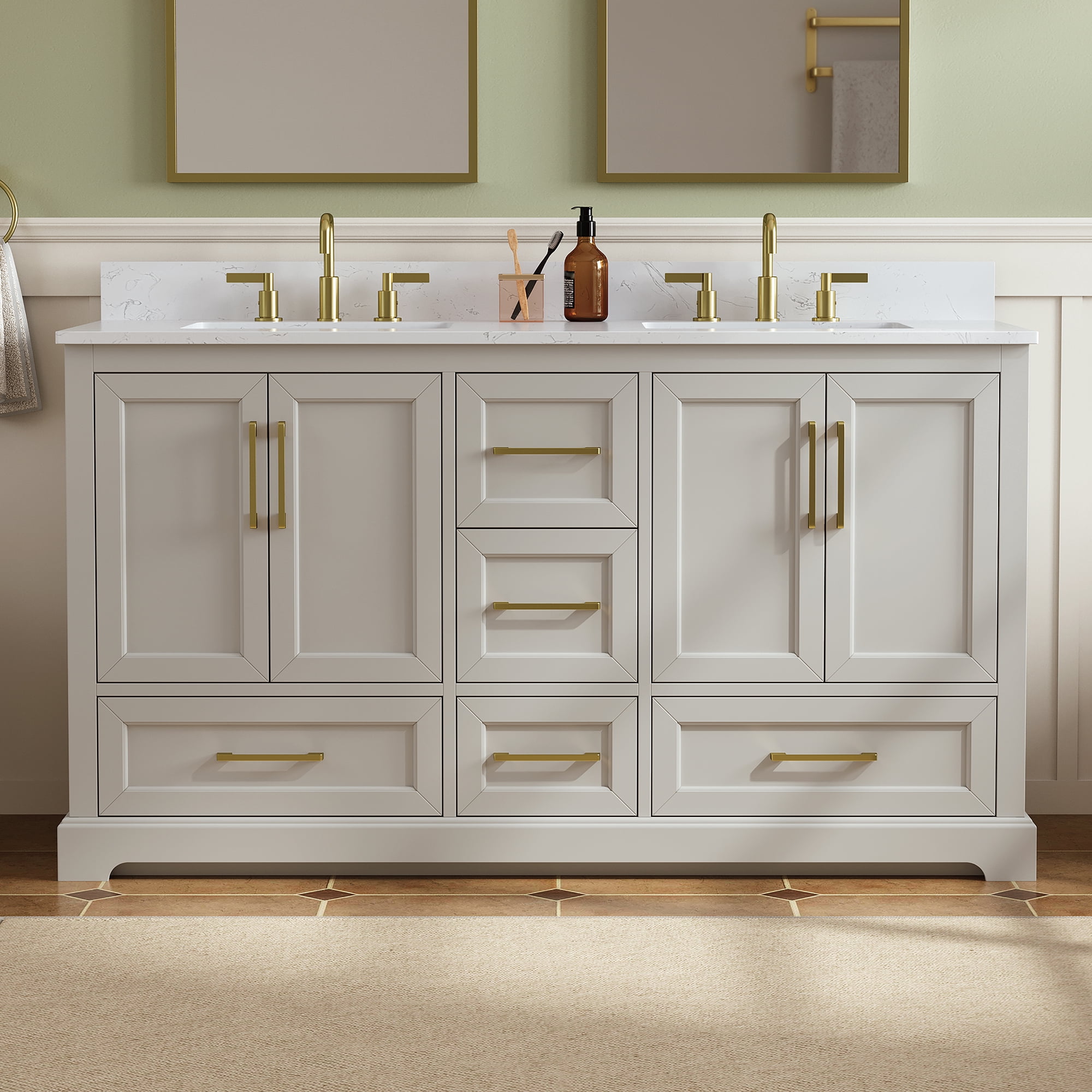 DELUXE LIVING 60" Bathroom Vanities with Double Sink, Fully Assembled ...
