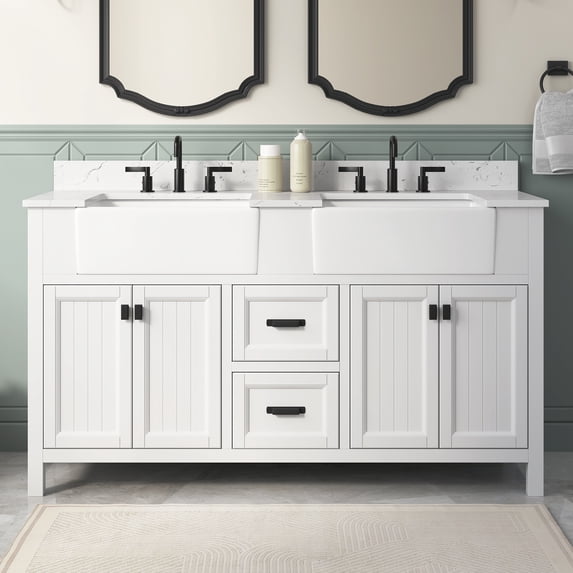 DELUXE LIVING 60" Bathroom Vanity with Drop in Sink, Fully Assembled ...