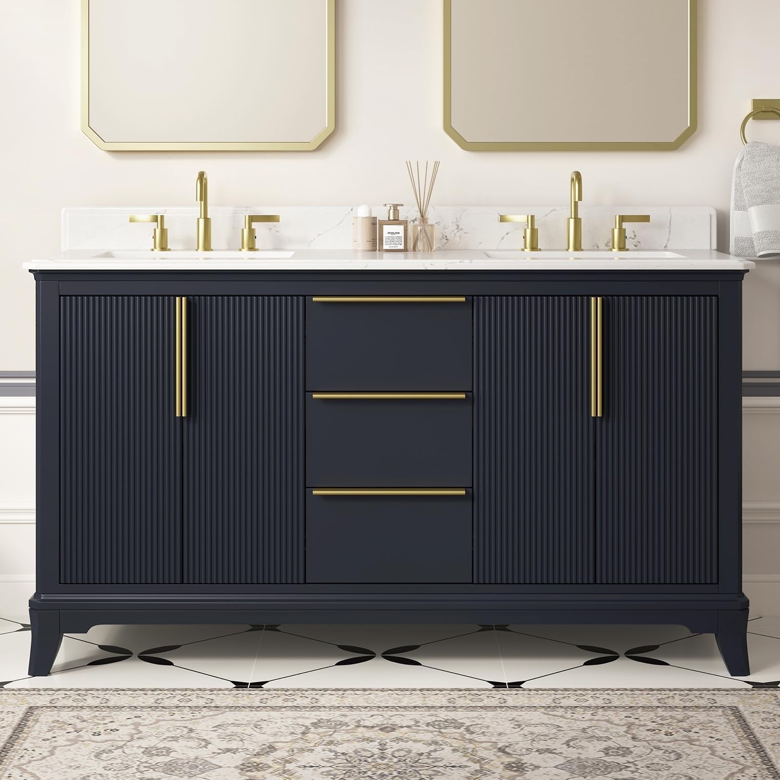 Deluxe Living Double Sink Bathroom Vanity 60", Fully-Assembled vanity ...