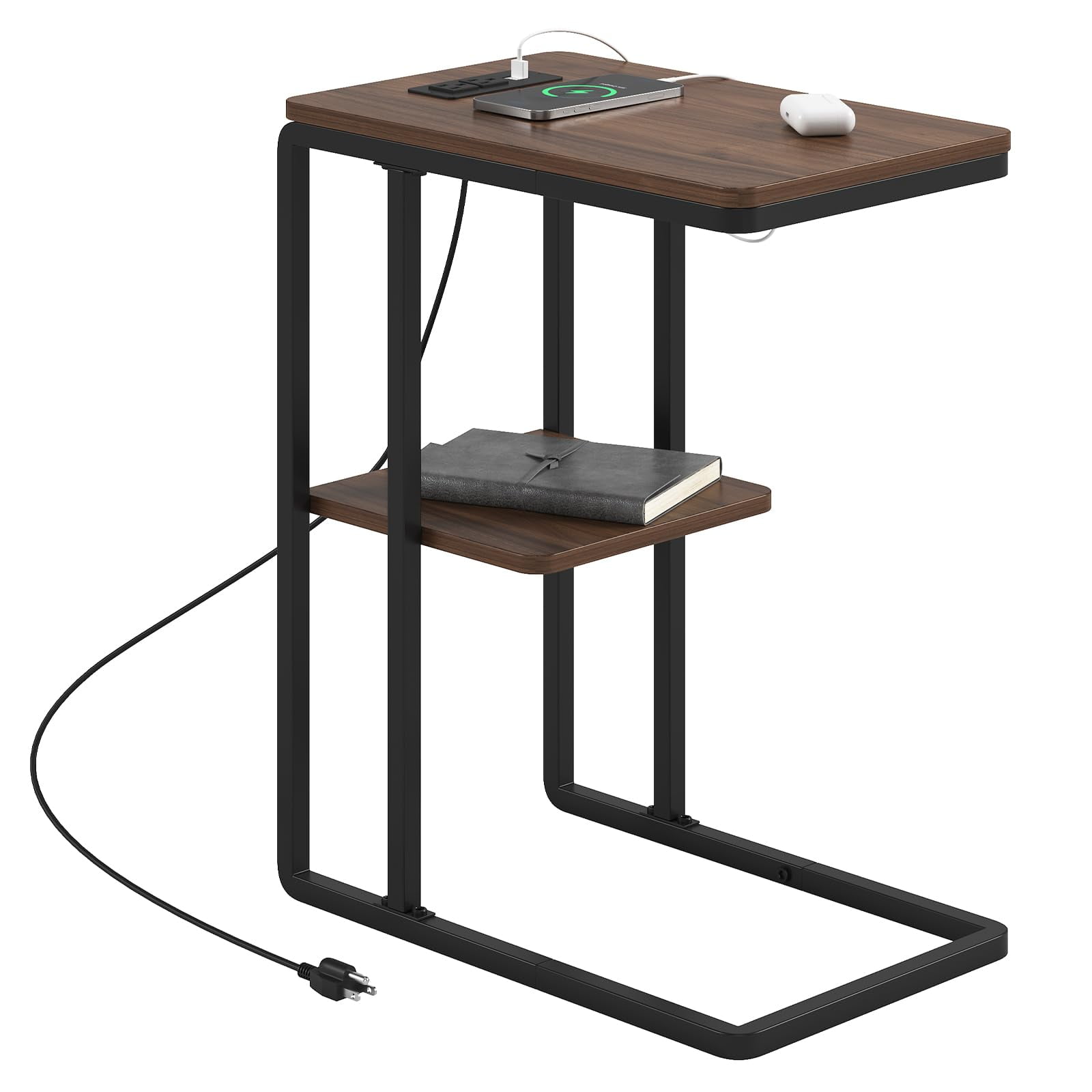 DELUXE LIVING Side Table with Charging Station, Narrow Side Table with ...