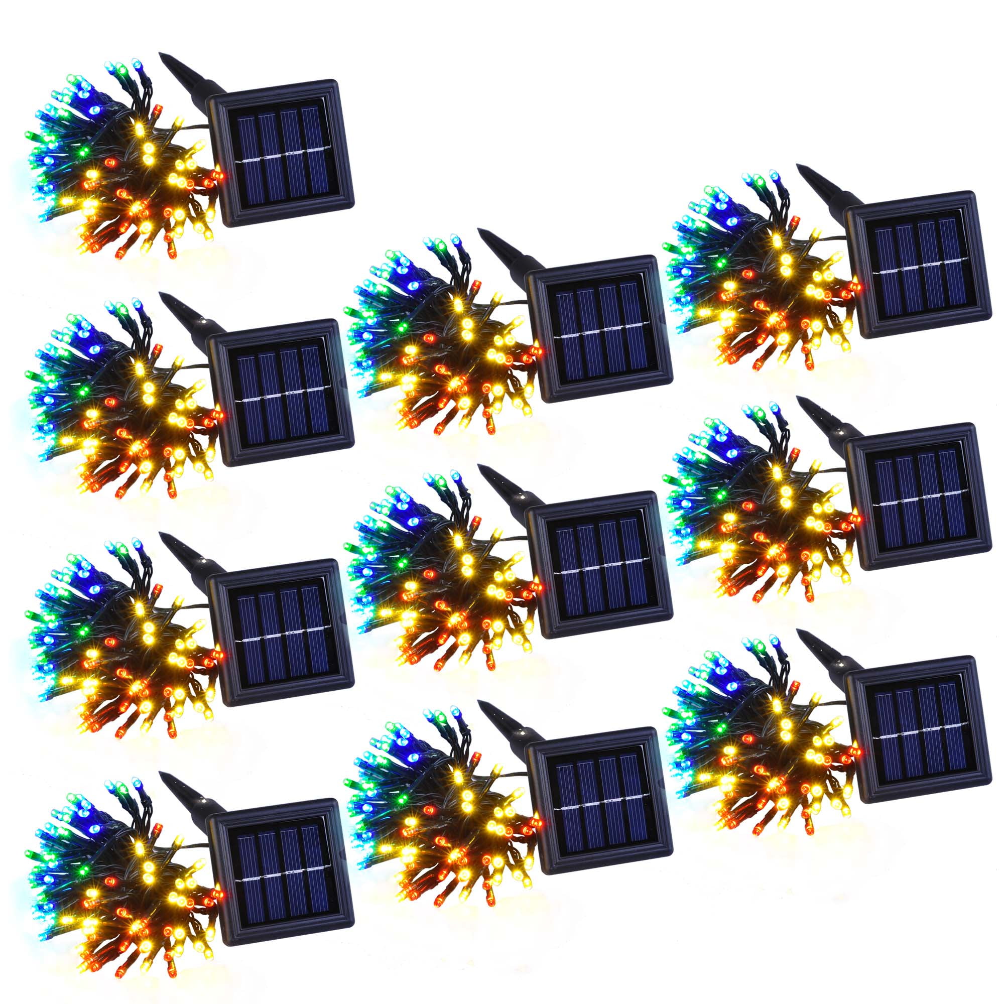 DELight 10 Pcs Solar String Lights 36FT 100 LED Waterproof RYBG Solar ...