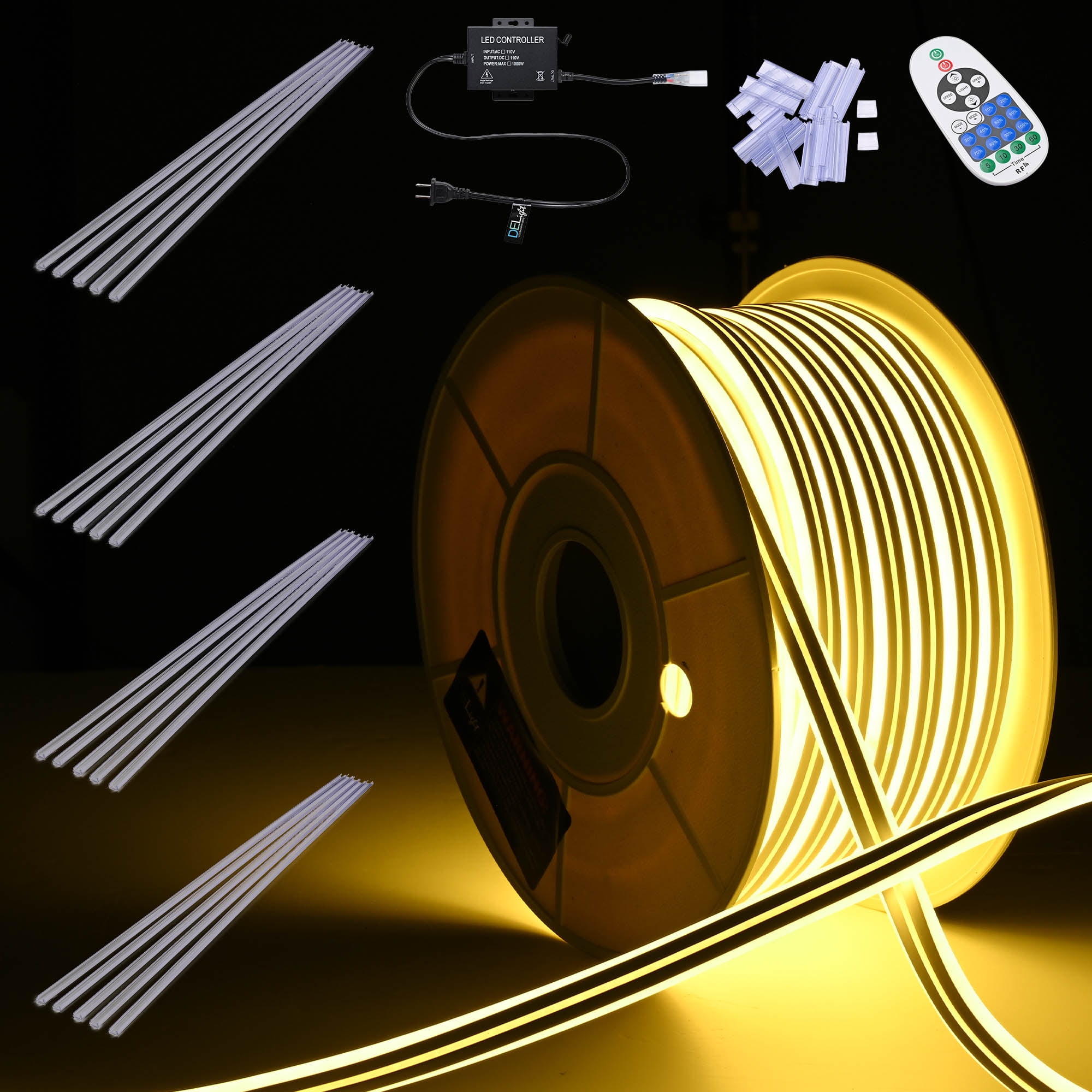 DELight 100FT Warm White Neon Rope Lights with 2" Plastic U Channel ...