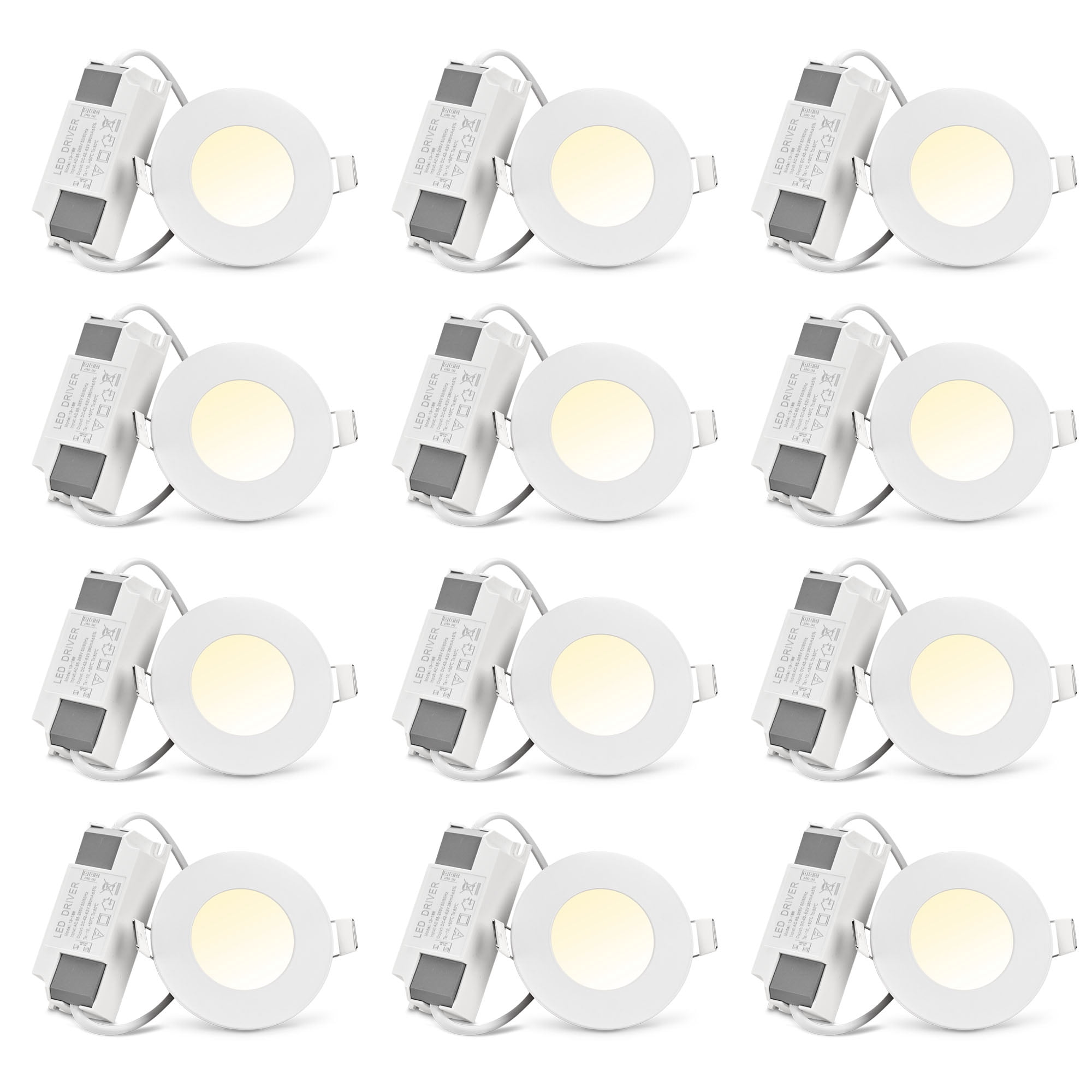 DELight 3 inch LED Recessed Light Ultra-Thin Canless 3CCT Downlight 12 ...