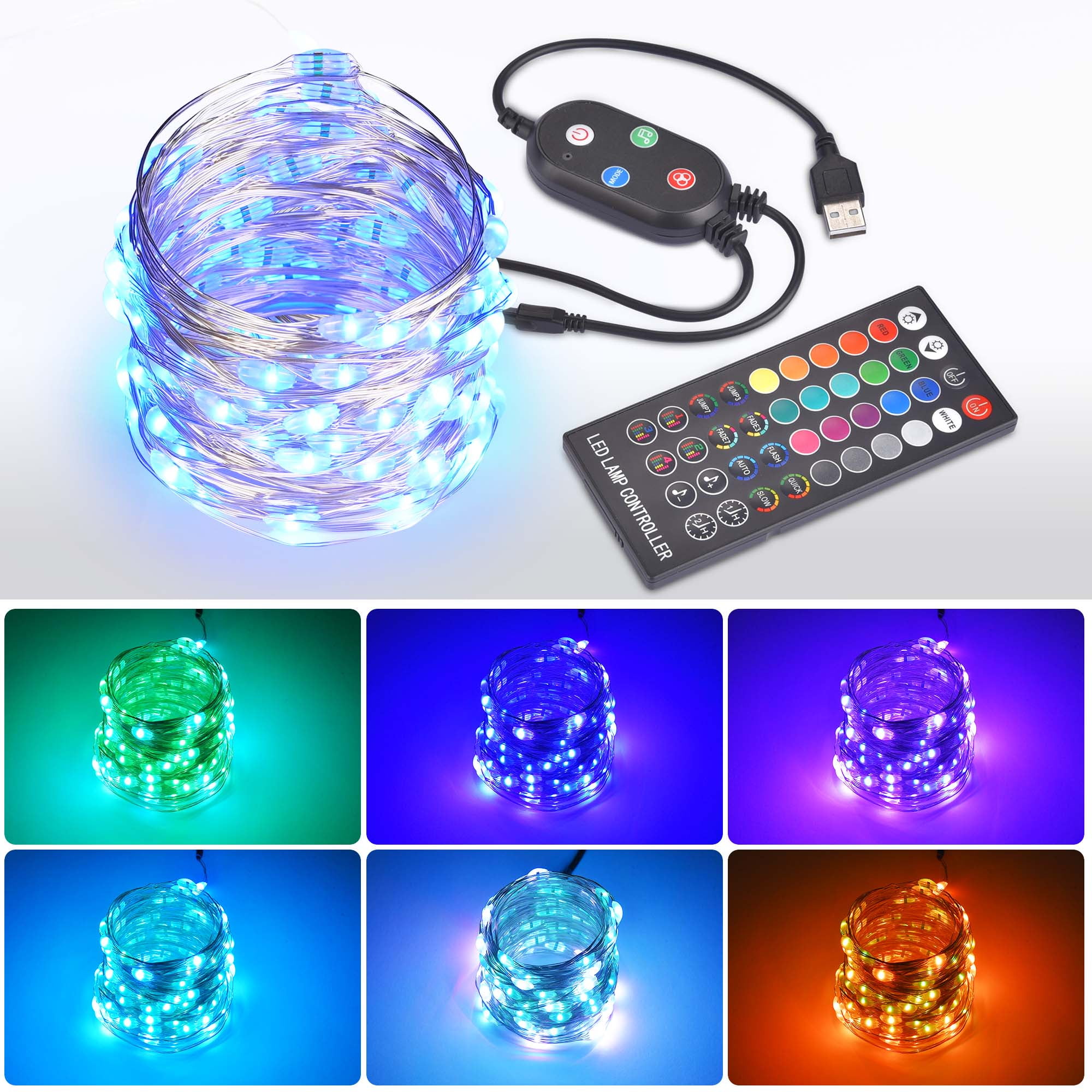 DELight 33 Ft Fairy String Lights 100 Led RGB lights 20 colors with ...