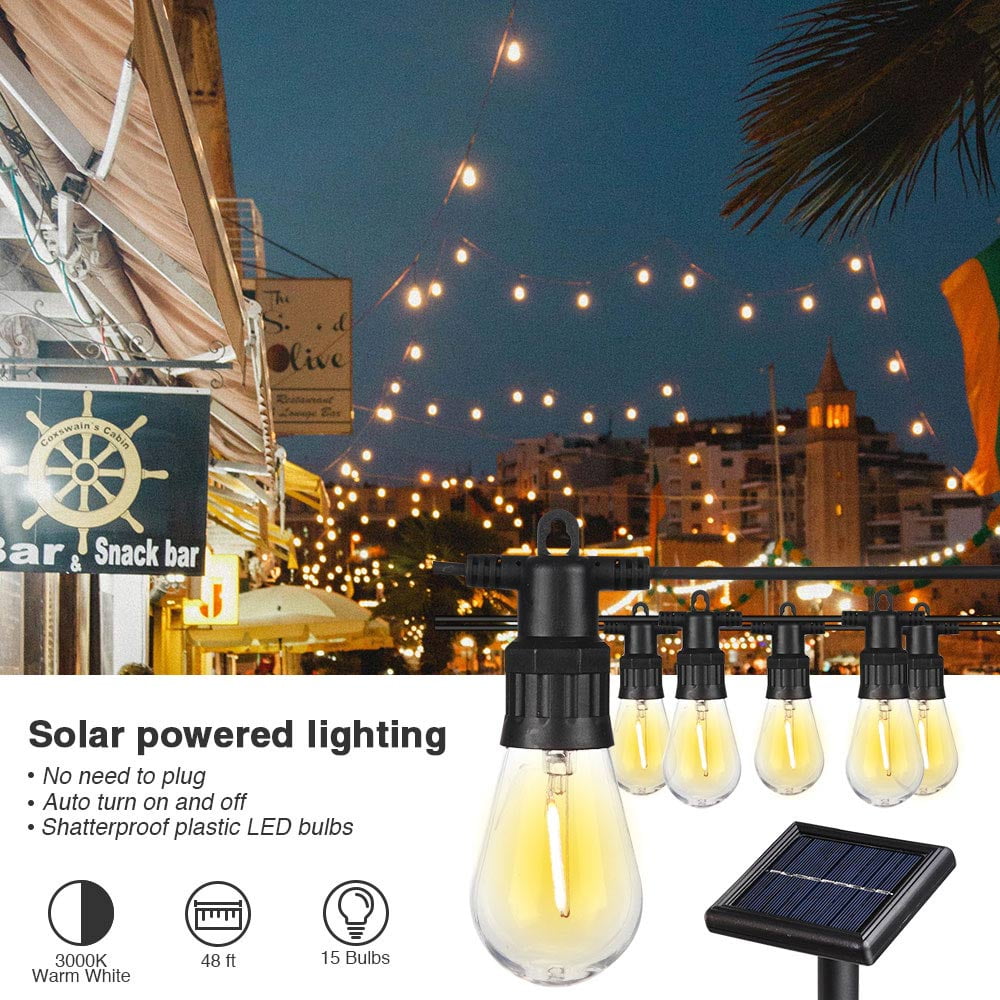 DELight 48 Ft 15 LEDs Solar String Light for Patio, Garden, Party ...