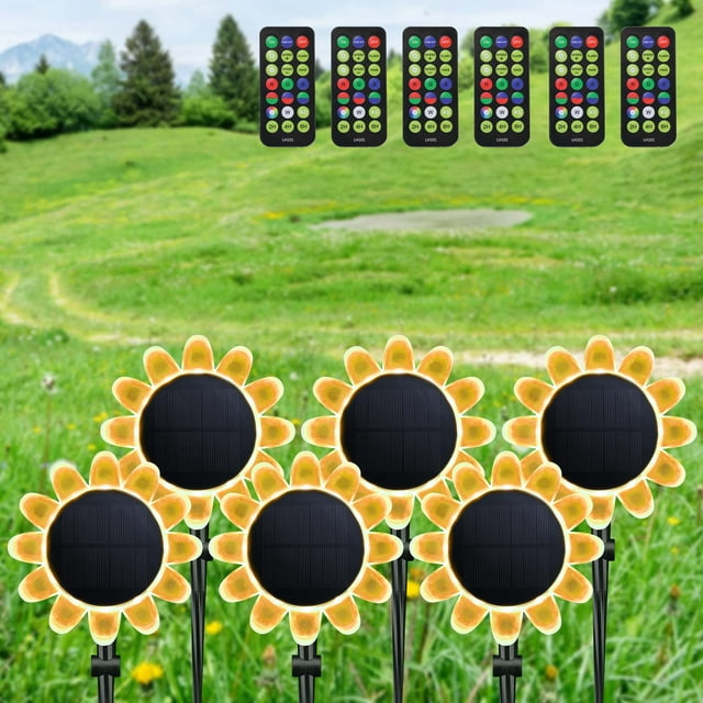 DELight 6Pcs Sunflower Solar Lights Waterproof IP68 Garden Stake Lights ...