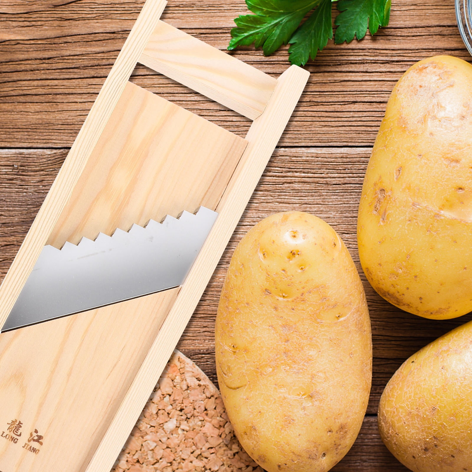 DEMACRIO Rectangular Wood French Fry Wiper Potato Chopper for Hand Food ...