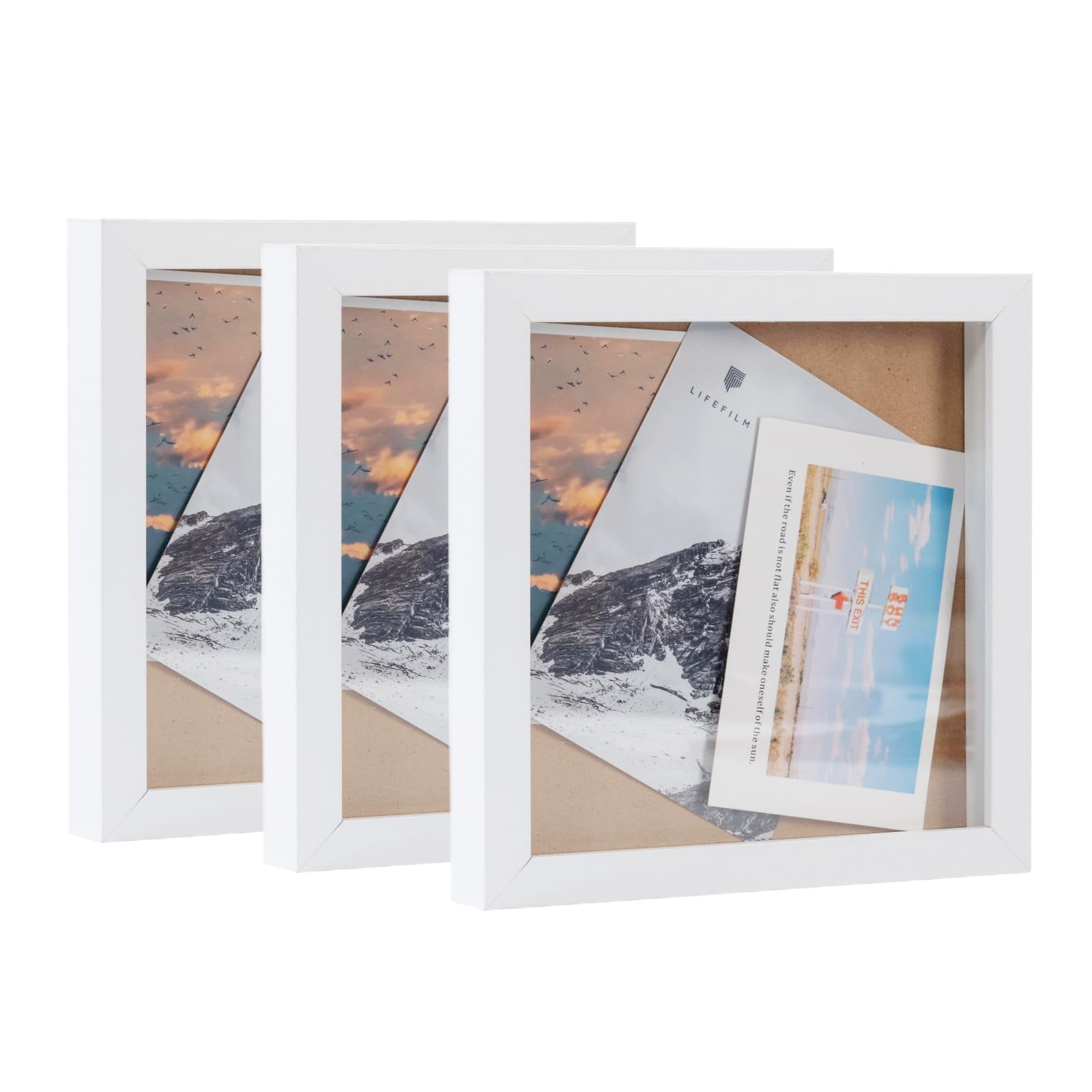 DEMAIKE 8x8 Shadow Box Picture Frame 3-Pack Wood 3D Picture Frame with ...