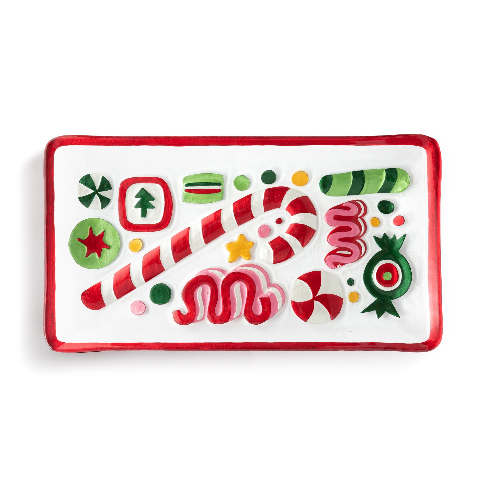 DEMDACO Christmas Candy Red and Green 15 Inch Glass Rectangular Serving ...