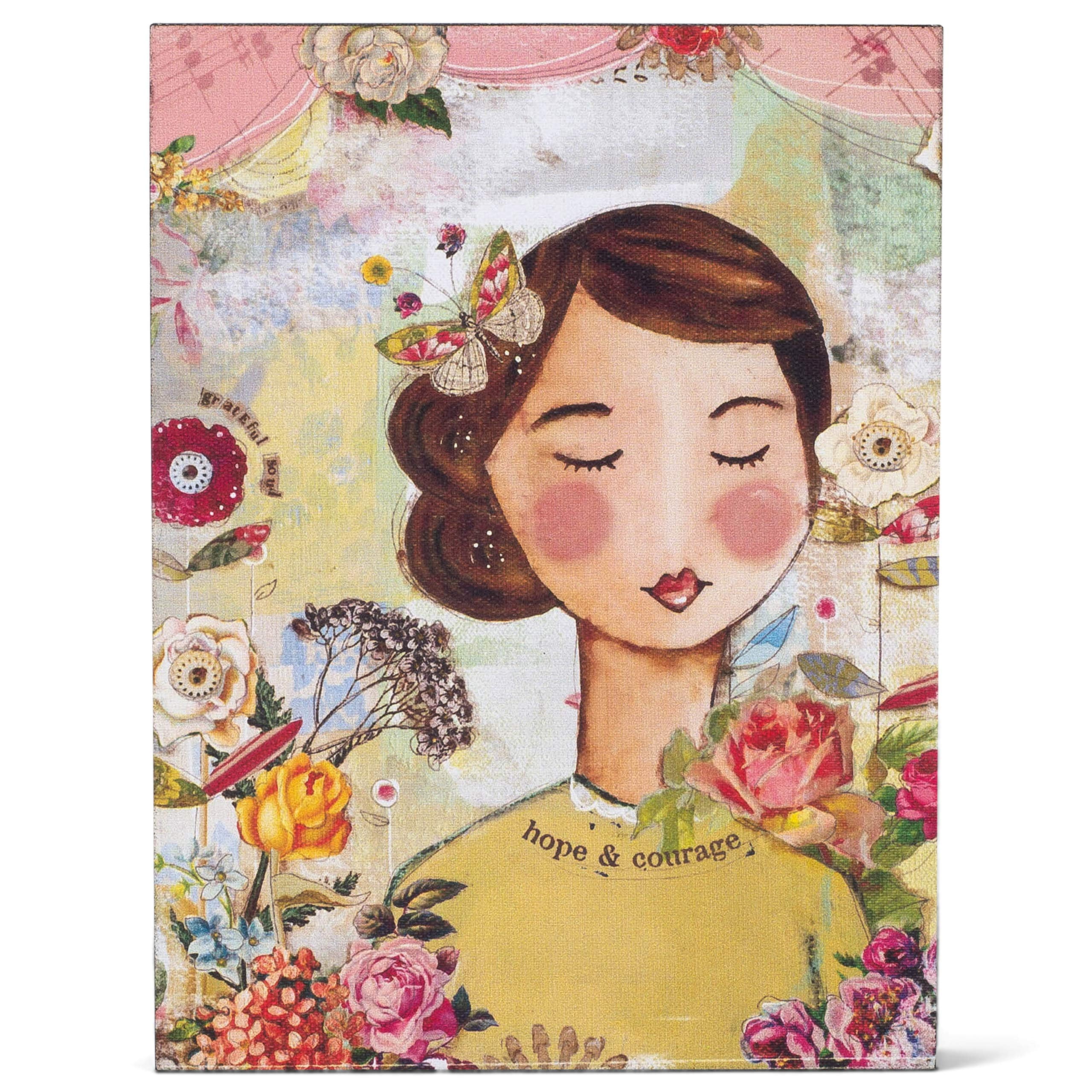 DEMDACO Hope and Courage Floral Pink 8 x 6 Wood and Canvas Decorative ...