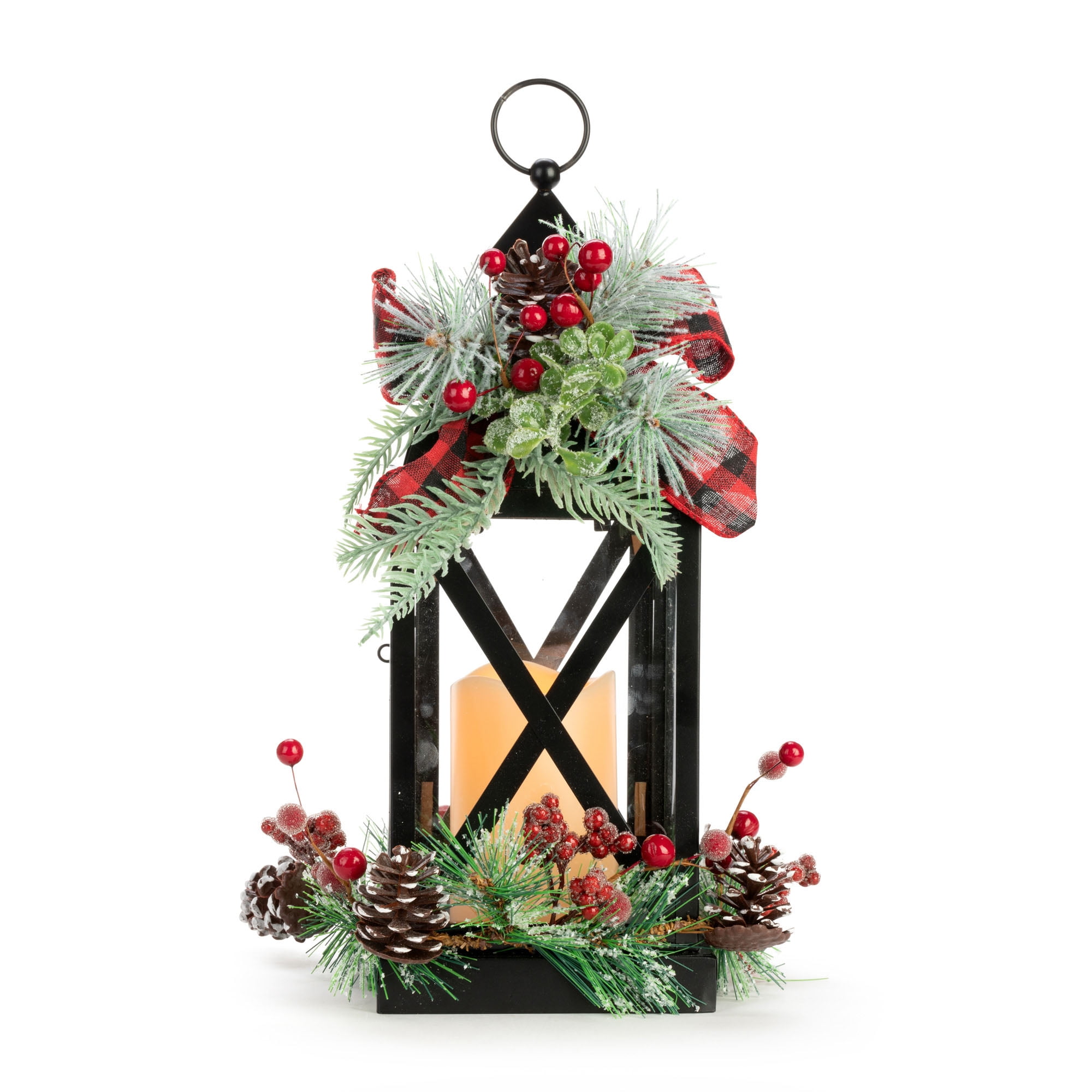 DEMDACO LED Pinecone and Berry Red and Green 15 Inch Holiday Candle ...