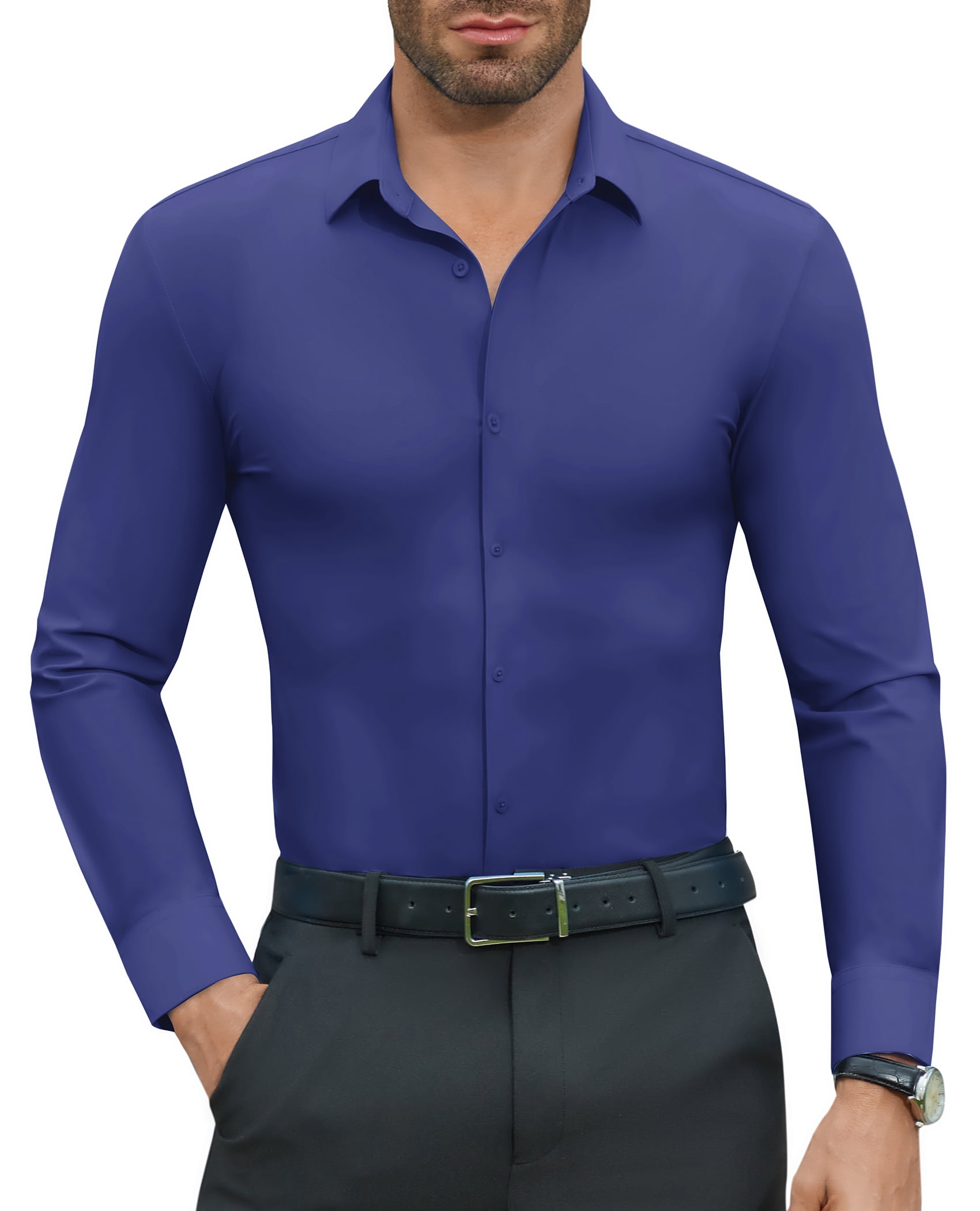 DEMEANOR Long Sleeve 4-Way Stretch Dress Shirts for Men Button Down ...