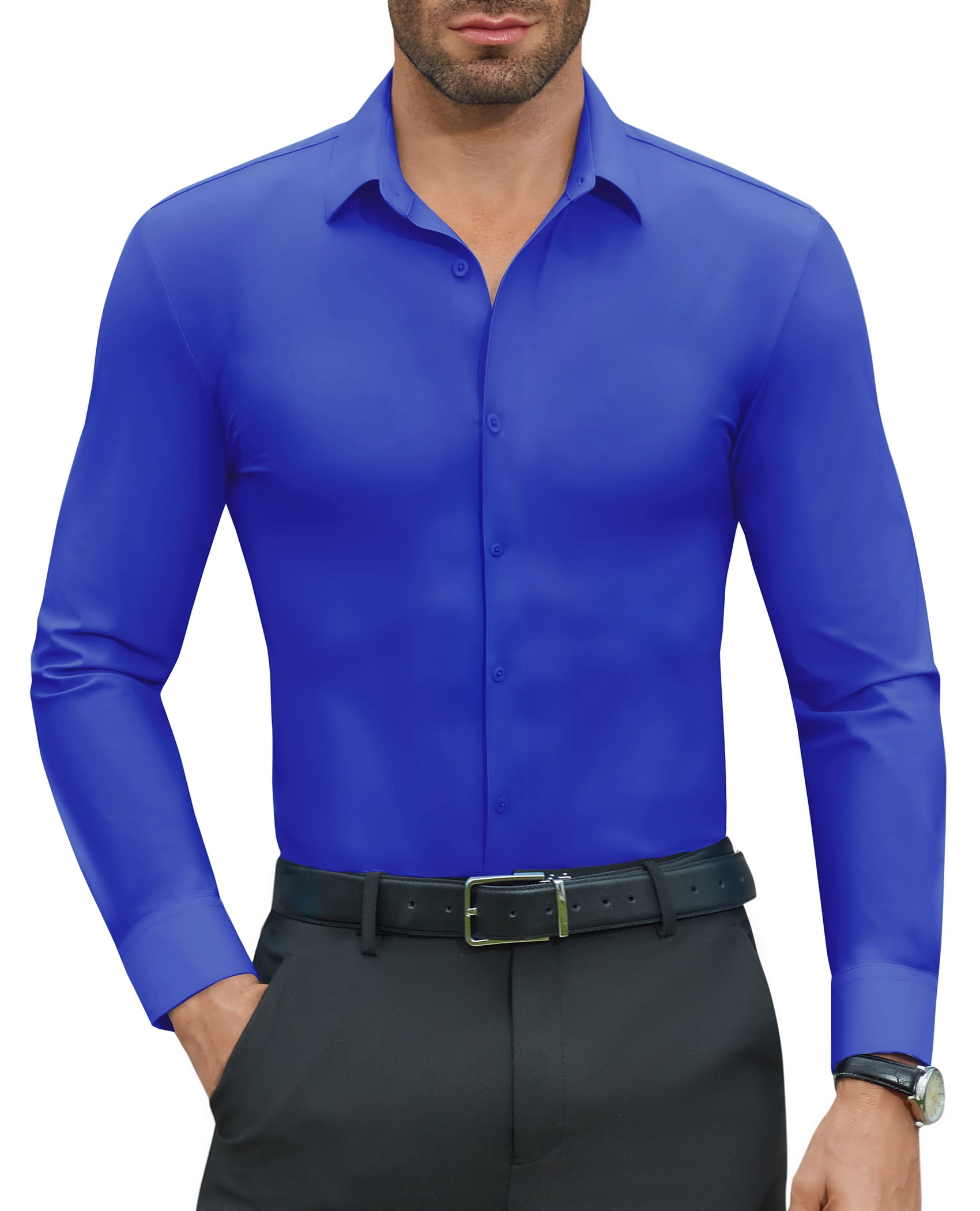 DEMEANOR Long Sleeve 4-Way Stretch Dress Shirts for Men Button Down Shirt Muscle Fit - Walmart.com