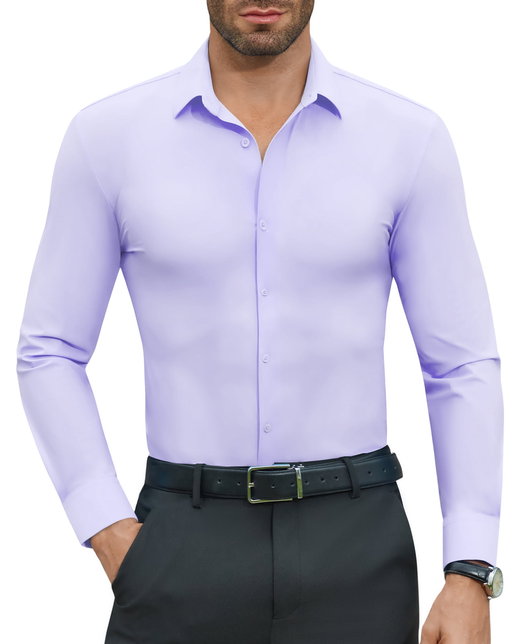 DEMEANOR Long Sleeve 4-Way Stretch Dress Shirts for Men Button Down ...