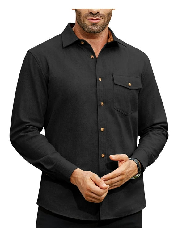 COSFO Long Sleeve Shirts for Men Collared Camouflage Casual Tops Button ...