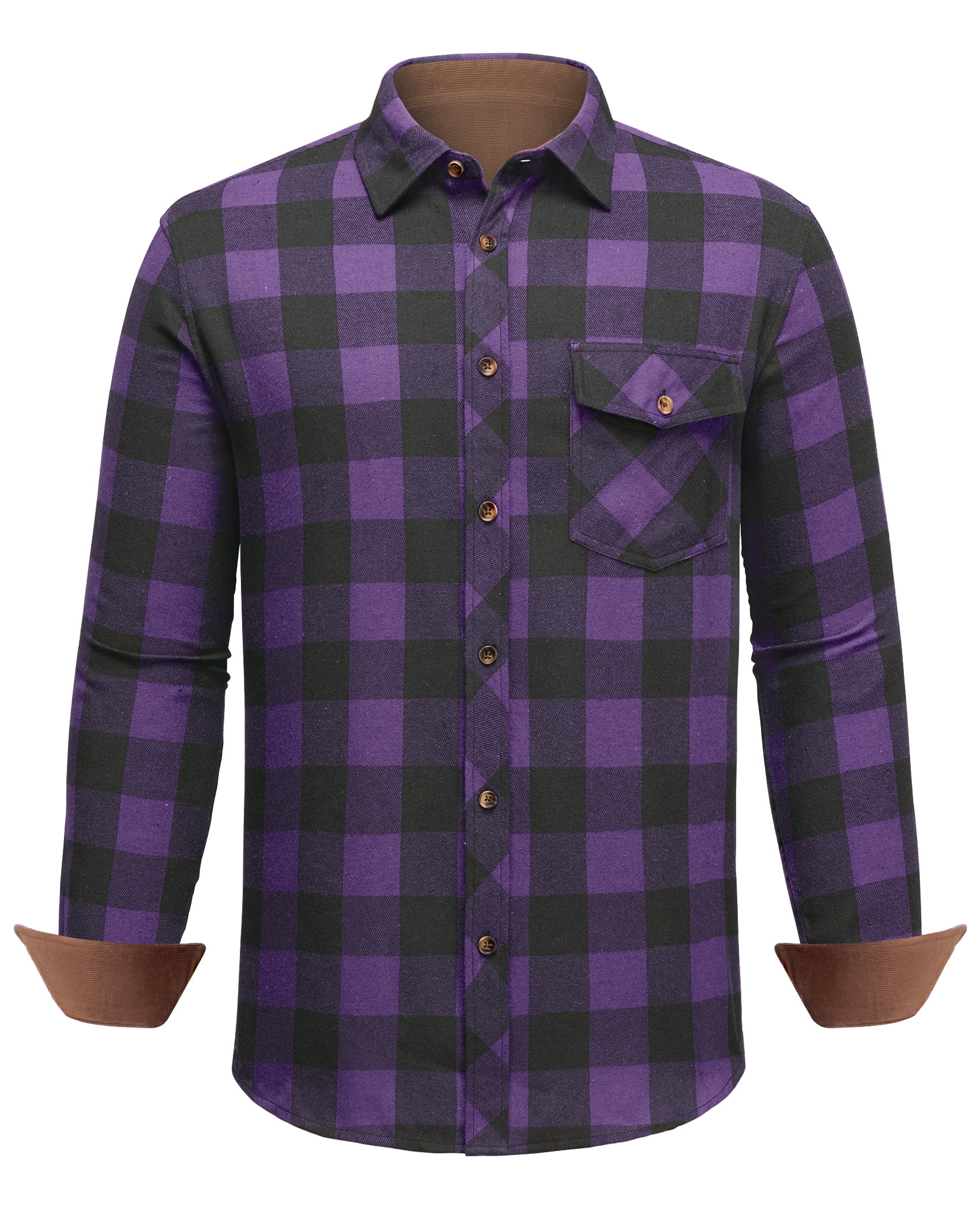 DEMEANOR Men's Flannel Shirts Long Sleeve Corduroy Collar Buffalo Plaid ...
