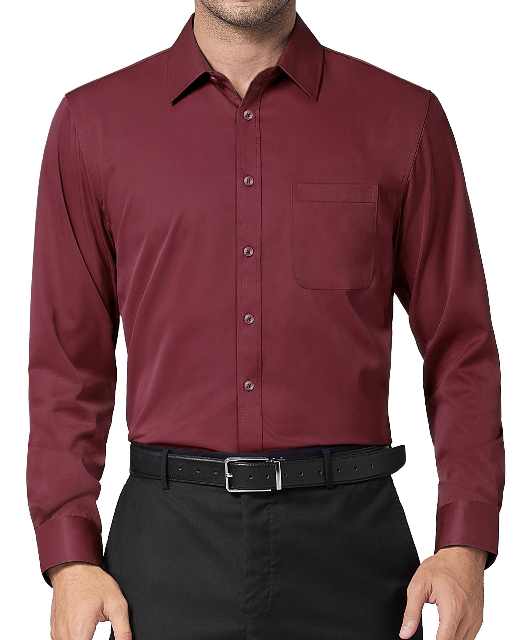 DEMEANOR Men's Long Sleeve Dress Shirts Slim Fit Wrinkle Free Button ...