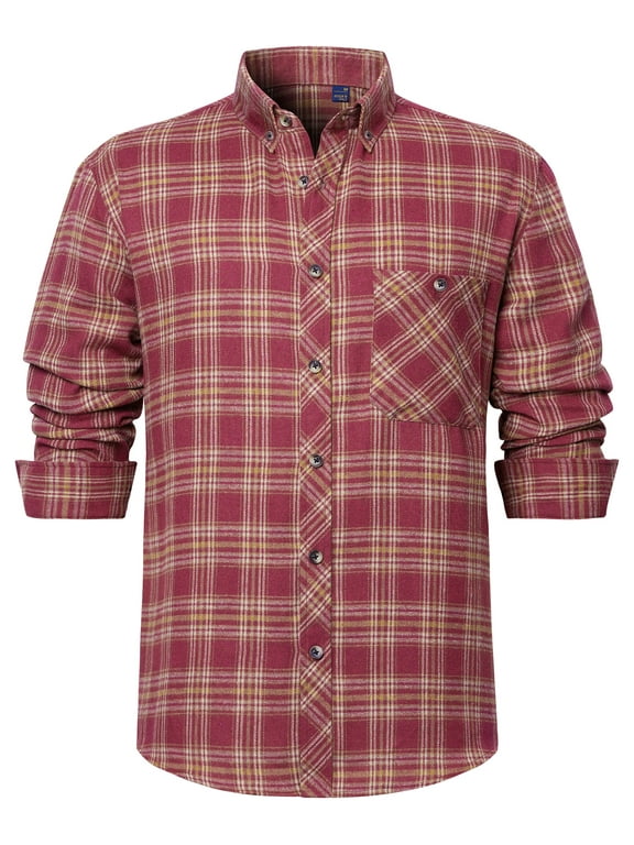 Alimens & Gentle Mens Long Sleeve Red Plaid Flannel Shirts Casual ...