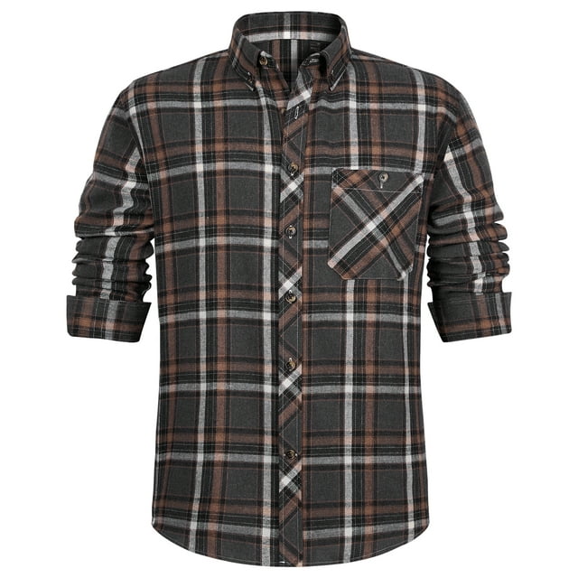 DEMEANOR Men's Long Sleeve Plaid Flannel Shirts with Pocket Casual ...