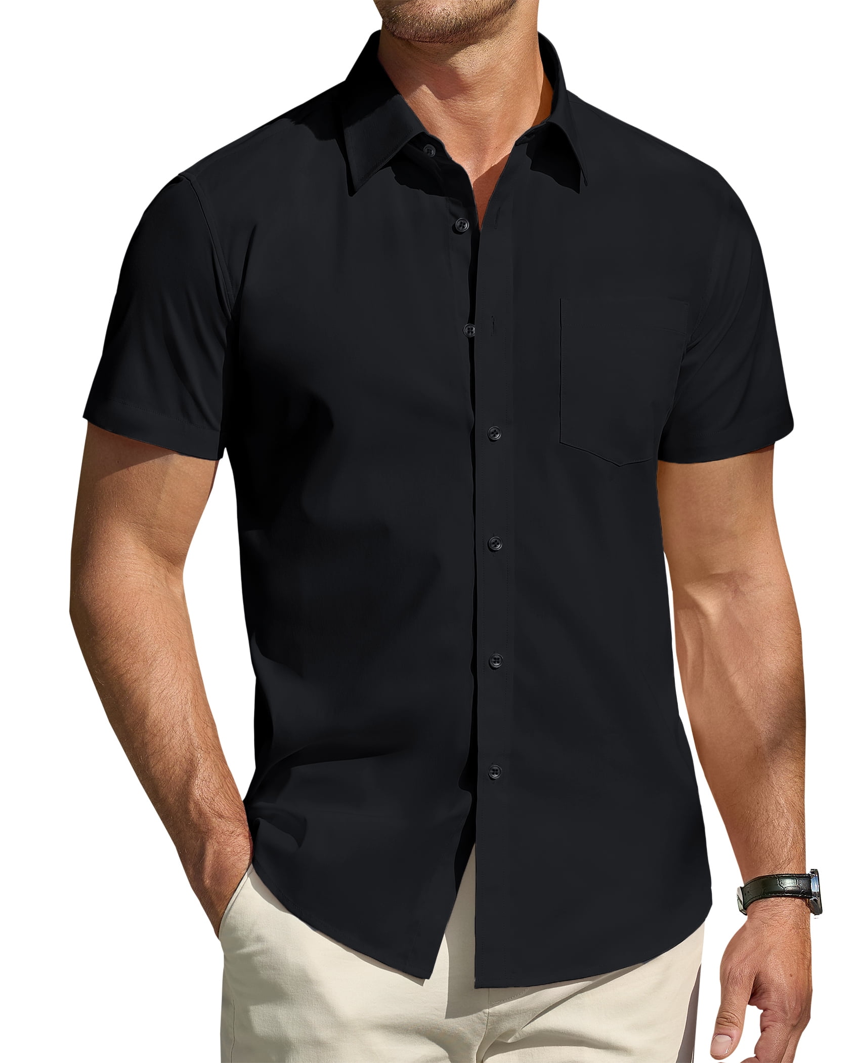 DEMEANOR Men's Short Sleeve Dress Shirts Casual Button Down Shirt Regular Fit - Walmart.com