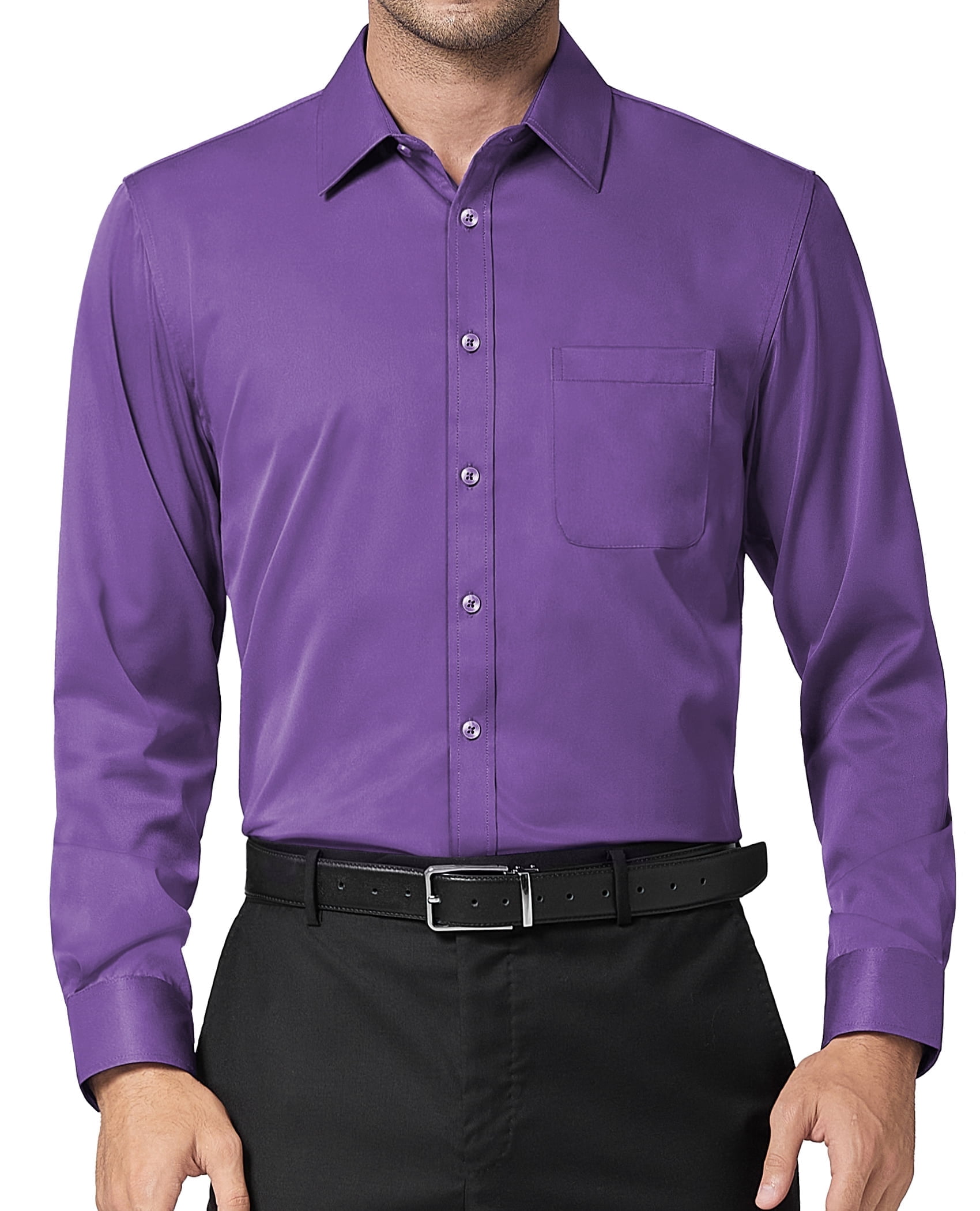 Youclos Mens Long Sleeve Cotton Stretch Button Down Shirts Basic ...