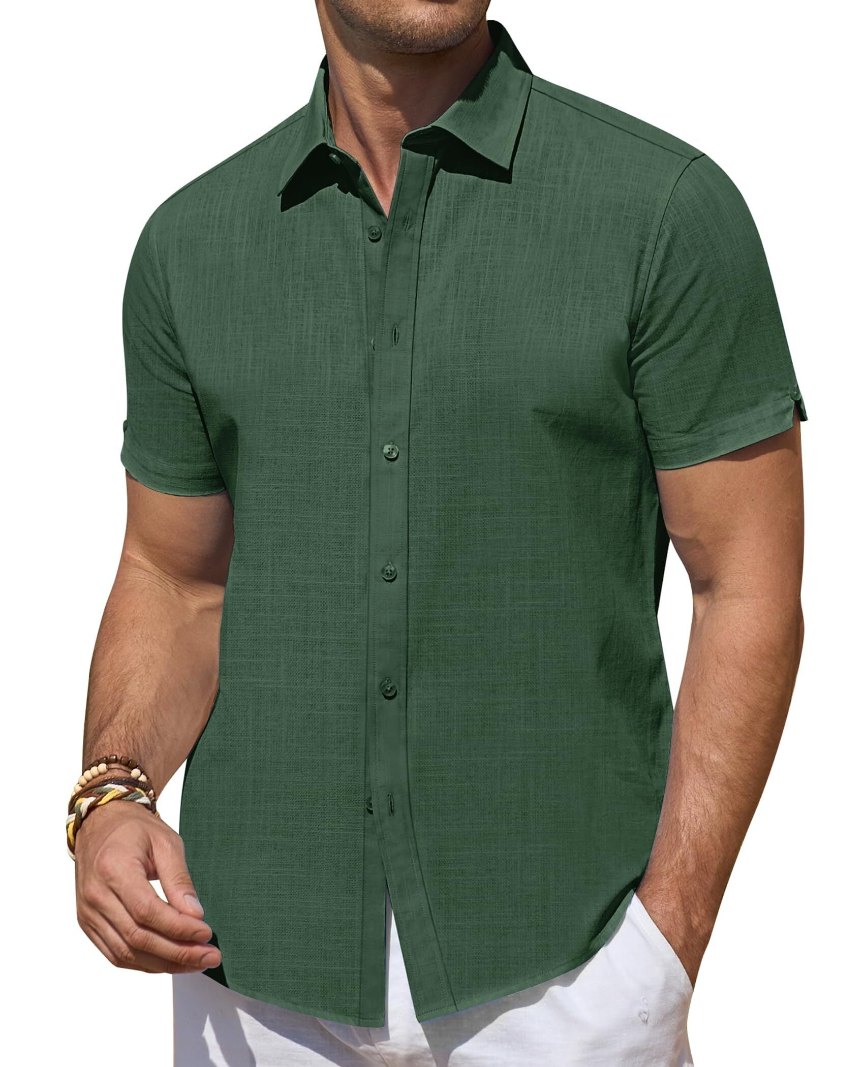 DEMEANOR Short Sleeve Linen Shirts for Men Casual Button Down Hawaiian ...