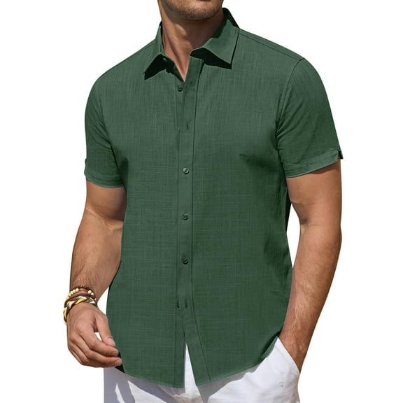 Cotton Linen Shirts for Men Short Sleeve Plus Size Casual Summer Beach ...
