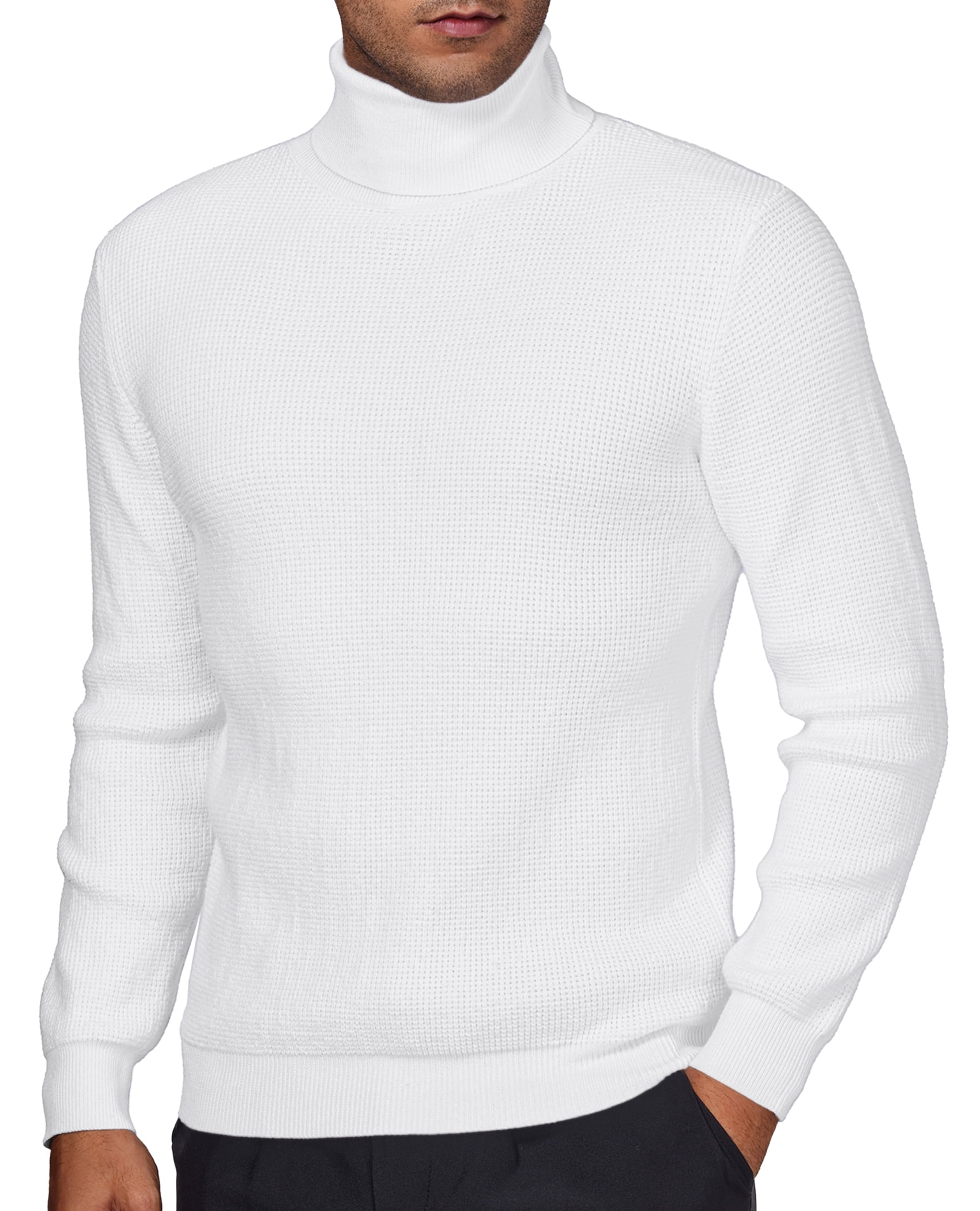 DEMEANOR Turtleneck Pullover Sweaters for Men Long Sleeve Waffle ...