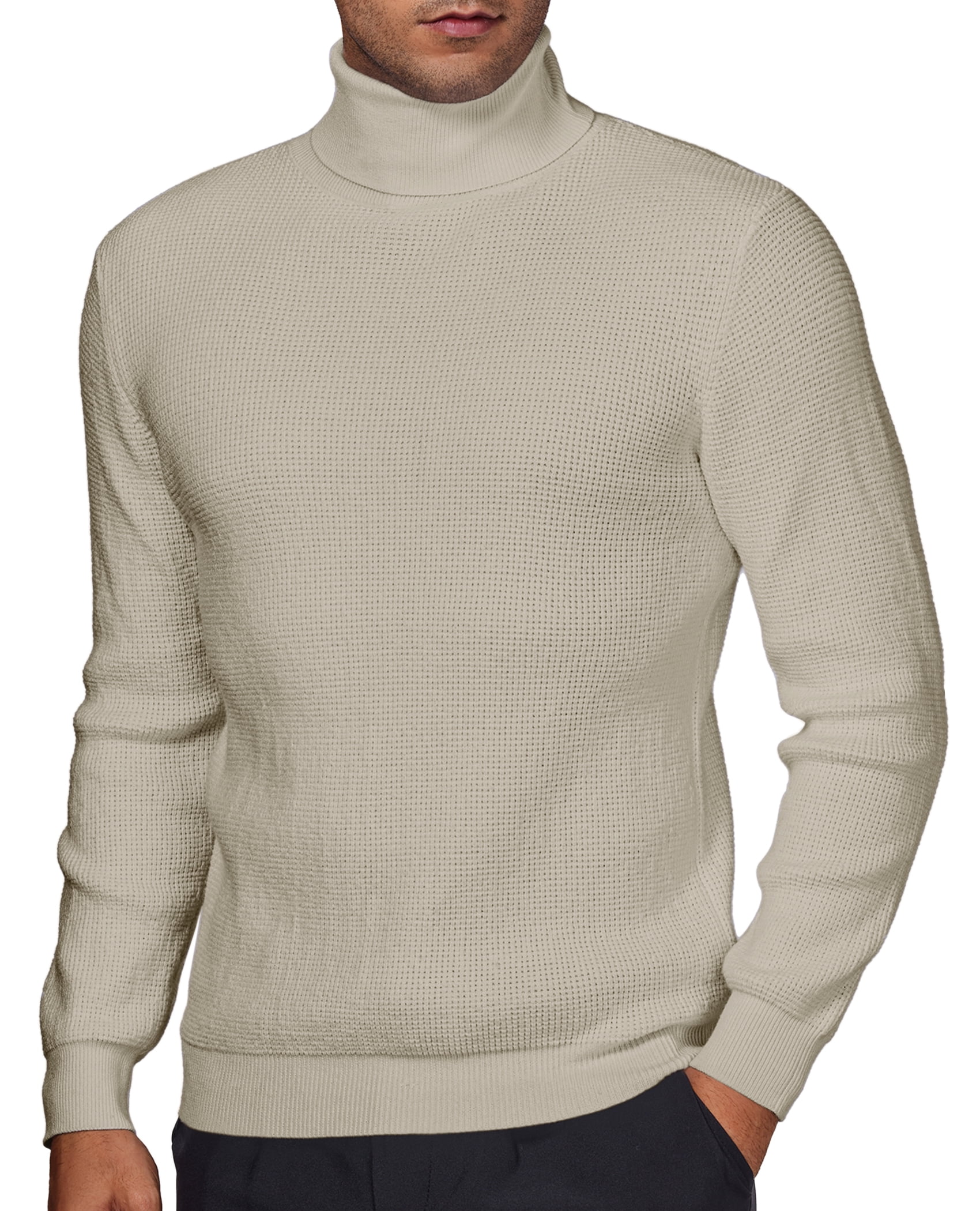 DEMEANOR Turtleneck Pullover Sweaters for Men Long Sleeve Waffle ...