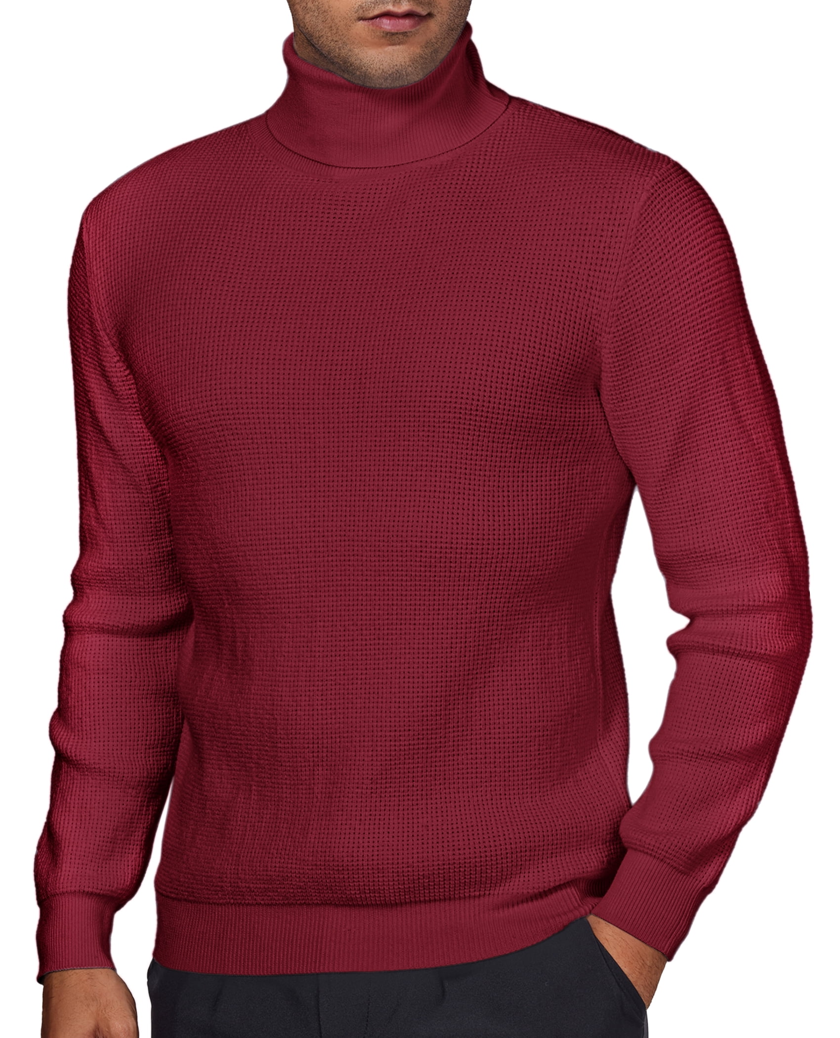 DEMEANOR Turtleneck Pullover Sweaters for Men Long Sleeve Waffle ...