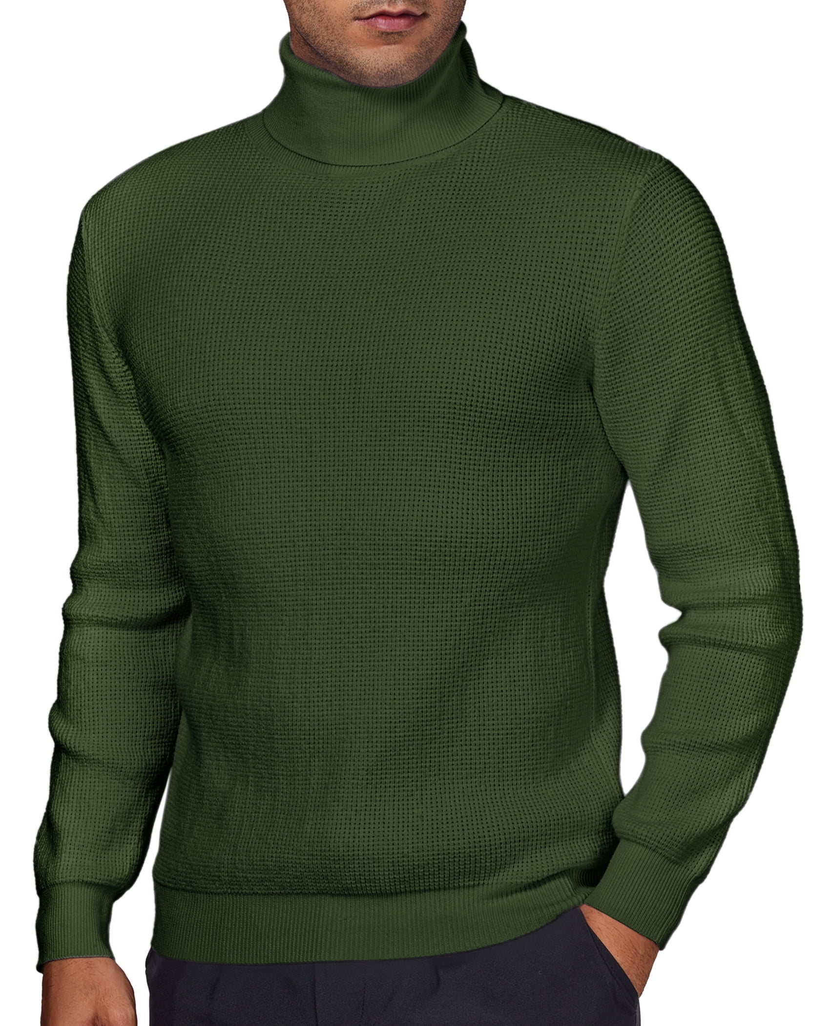 DEMEANOR Turtleneck Pullover Sweaters for Men Long Sleeve Waffle ...