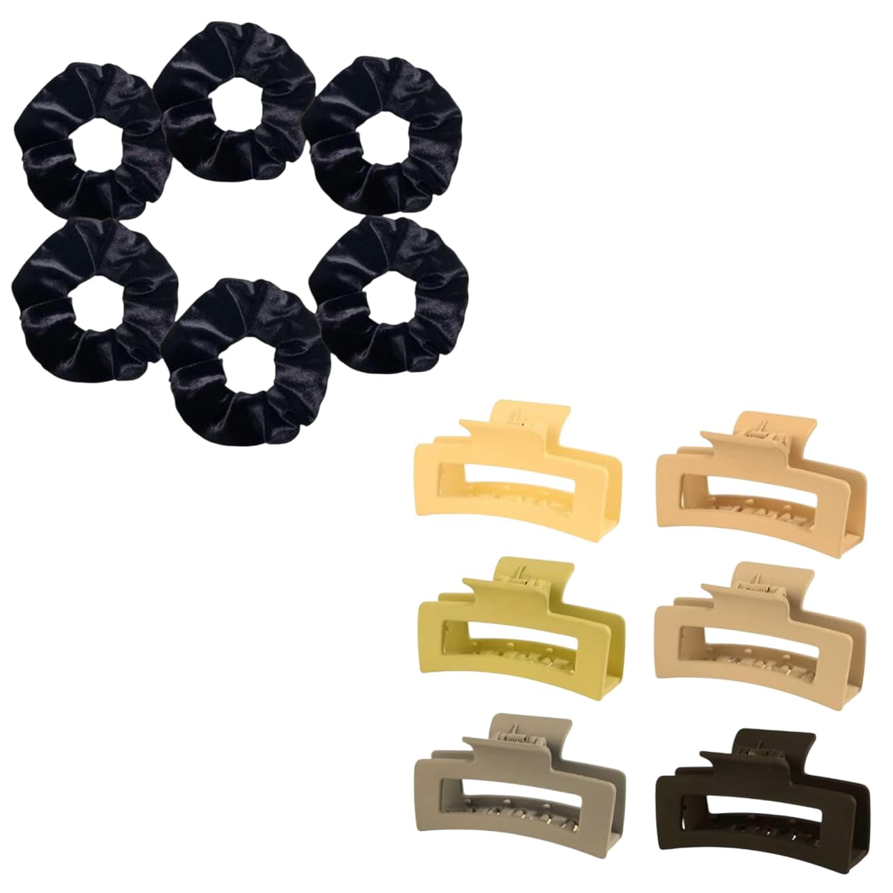 DEMIARE | 6 Black Velvet Hair Ban & 6 Matte Claw Hair Clips | Neutral ...