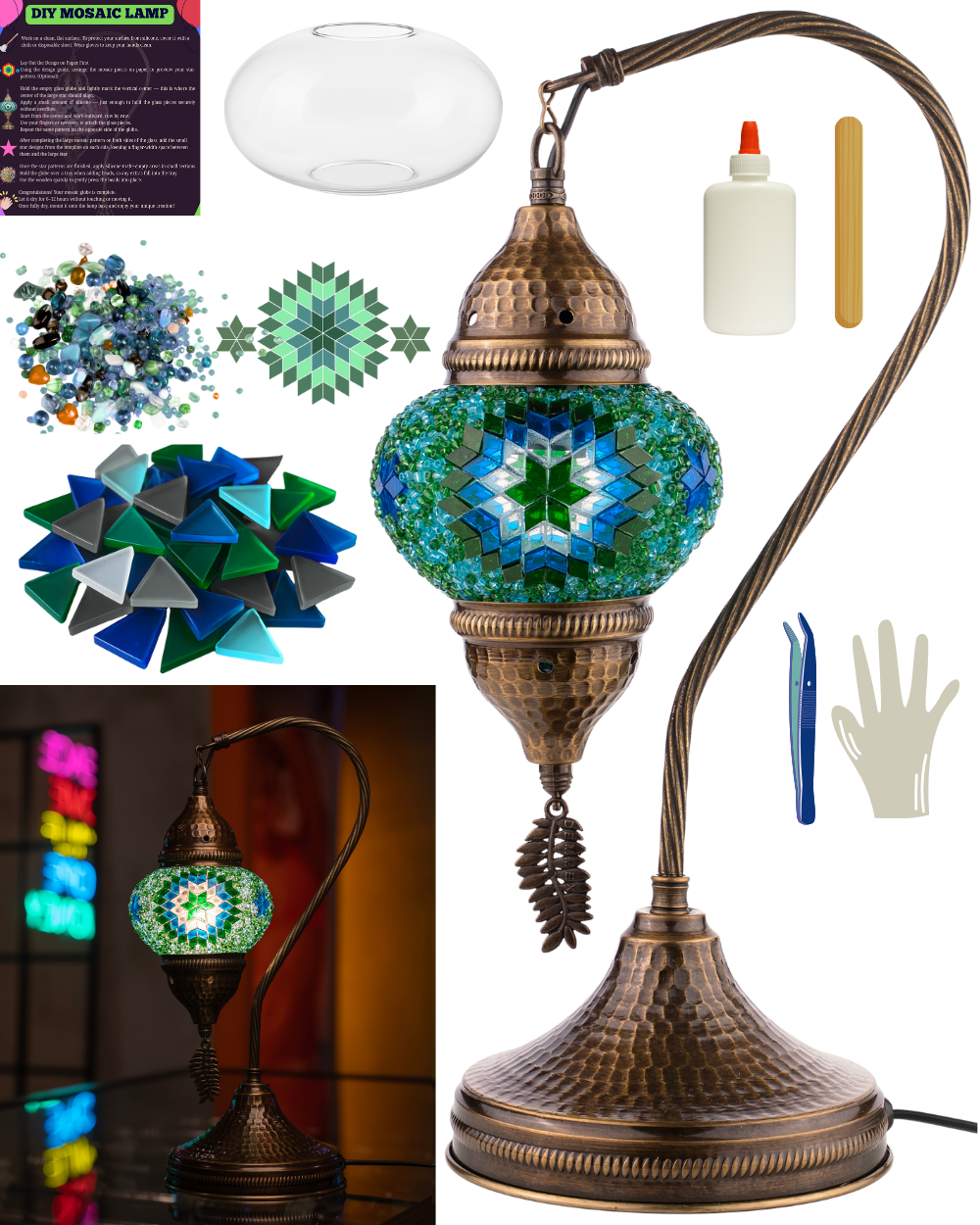 DEMMEX DIY Turkish Mosaic Lamp Making Kit – No Grout Needed – Fun, Easy ...