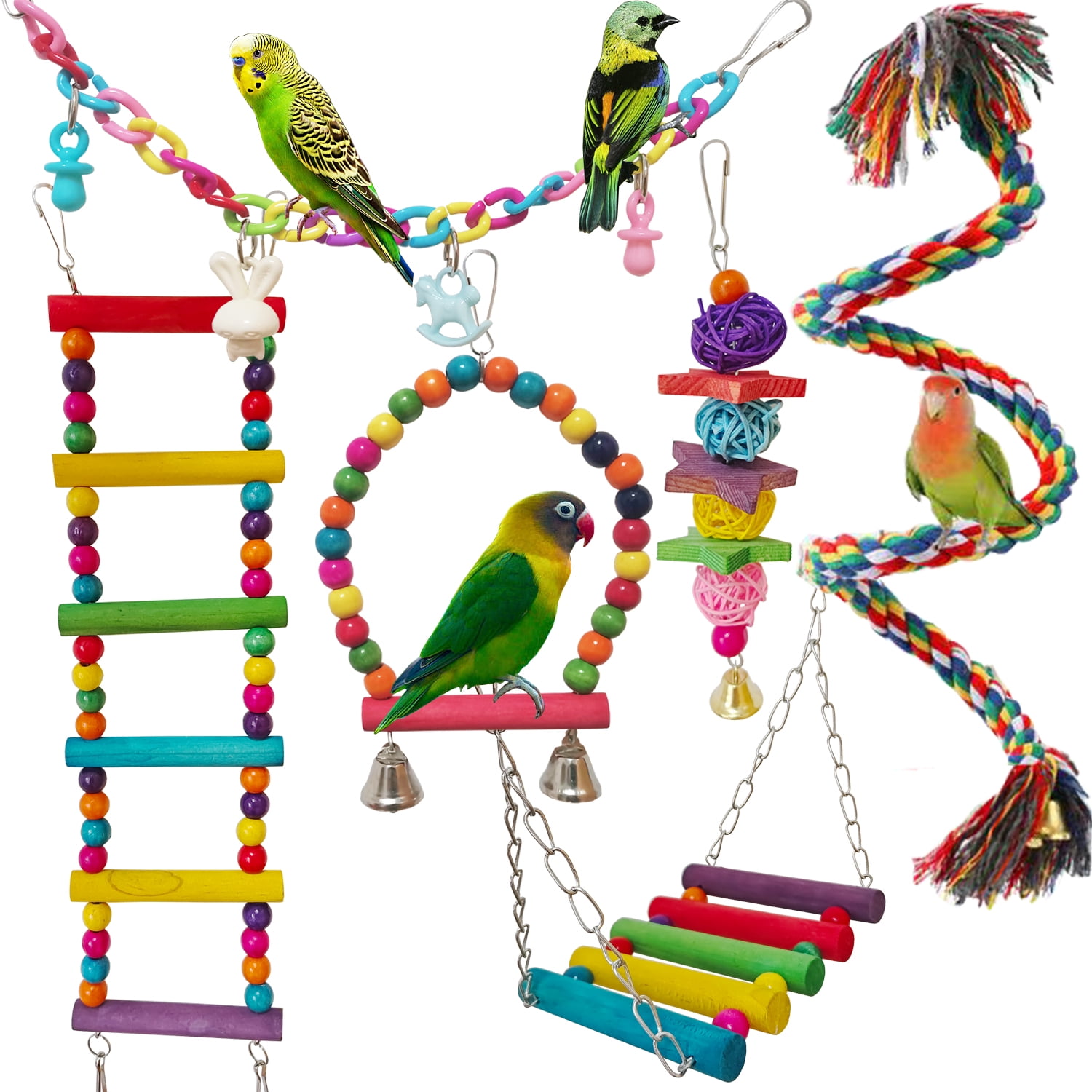 DEMONTALK Bird Parakeet Swing Toys, Bird Cage Hanging Standing Chewing ...