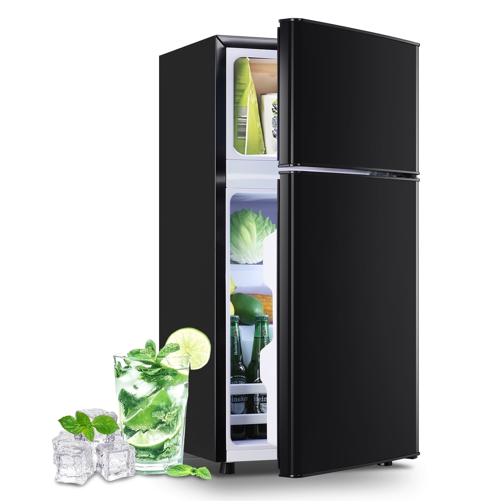 DEMULLER Mini Fridge with Freezer, 2.4 Cu.ft, Double Door, Compact Dorm ...