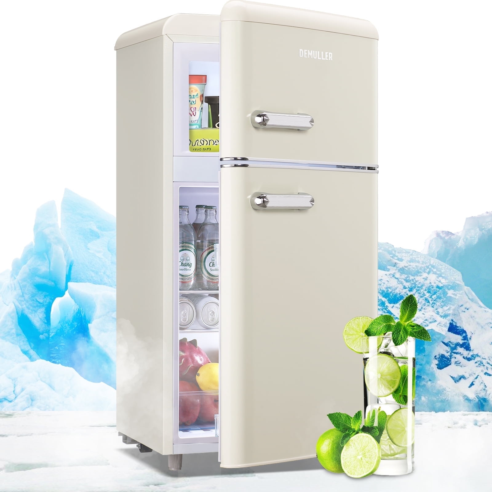 DEMULLER Large Mini Fridge, Double Door 3.5 Cu.ft, Home Appliance ...
