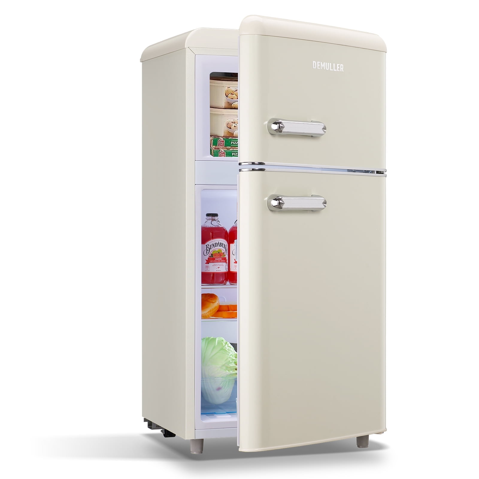 DEMULLER Mini Refrigerator Dual Door Fridge with Handle, 7 Temperature ...