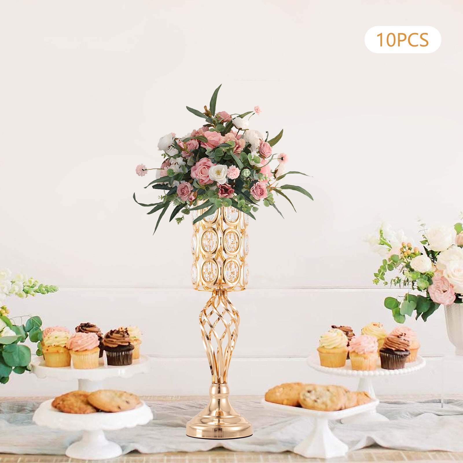 DENEST 10Pcs Metal Wedding Table Centerpieces Crystal Flower Vase Stand ...