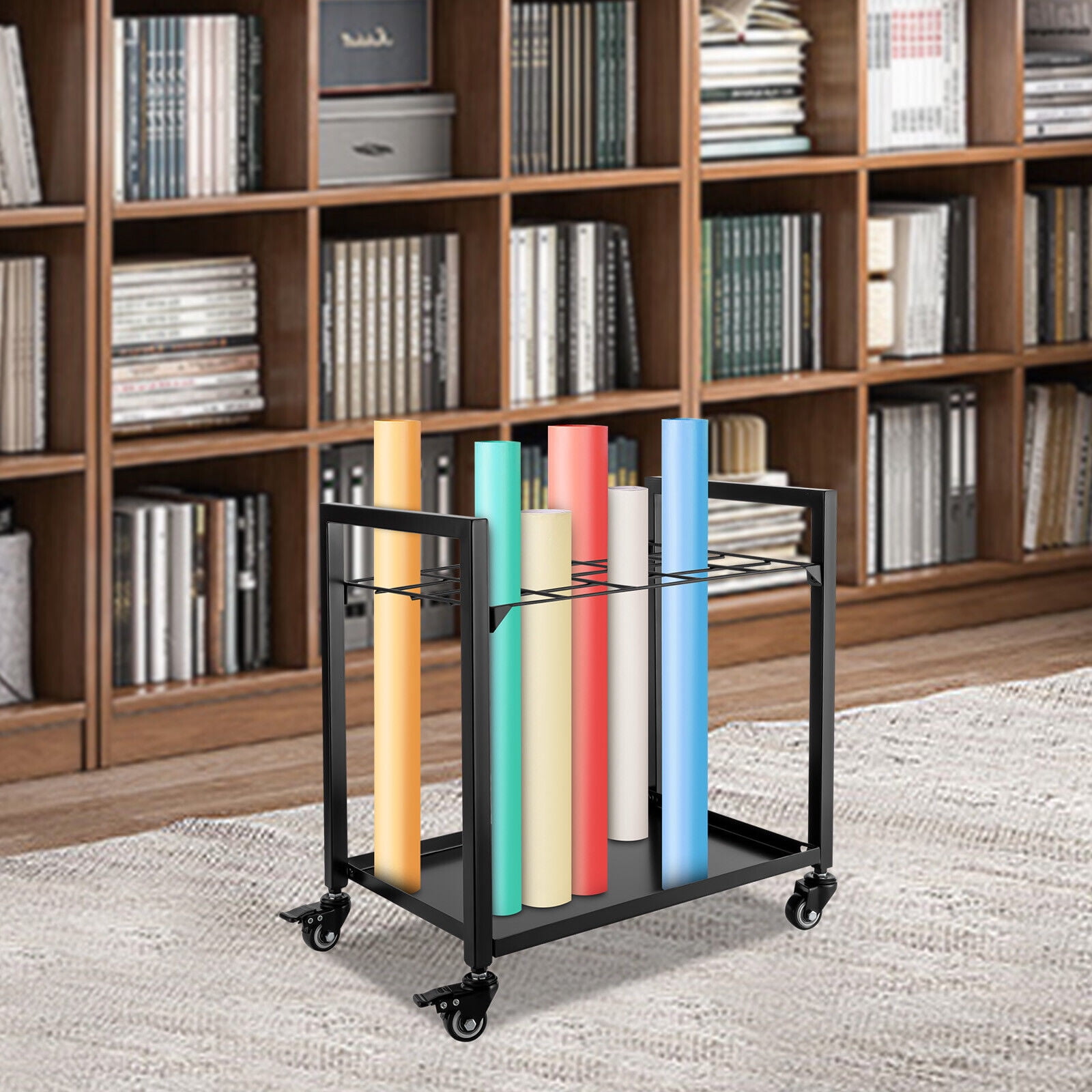 DENEST 20 Slots Rolling Blueprint Storage Rack Metal File Storage Cart ...