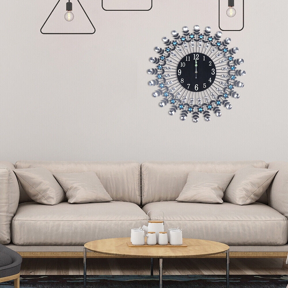 DENEST 23.62in Crystal Wall Clock Non-Ticking Black with Silencer ...