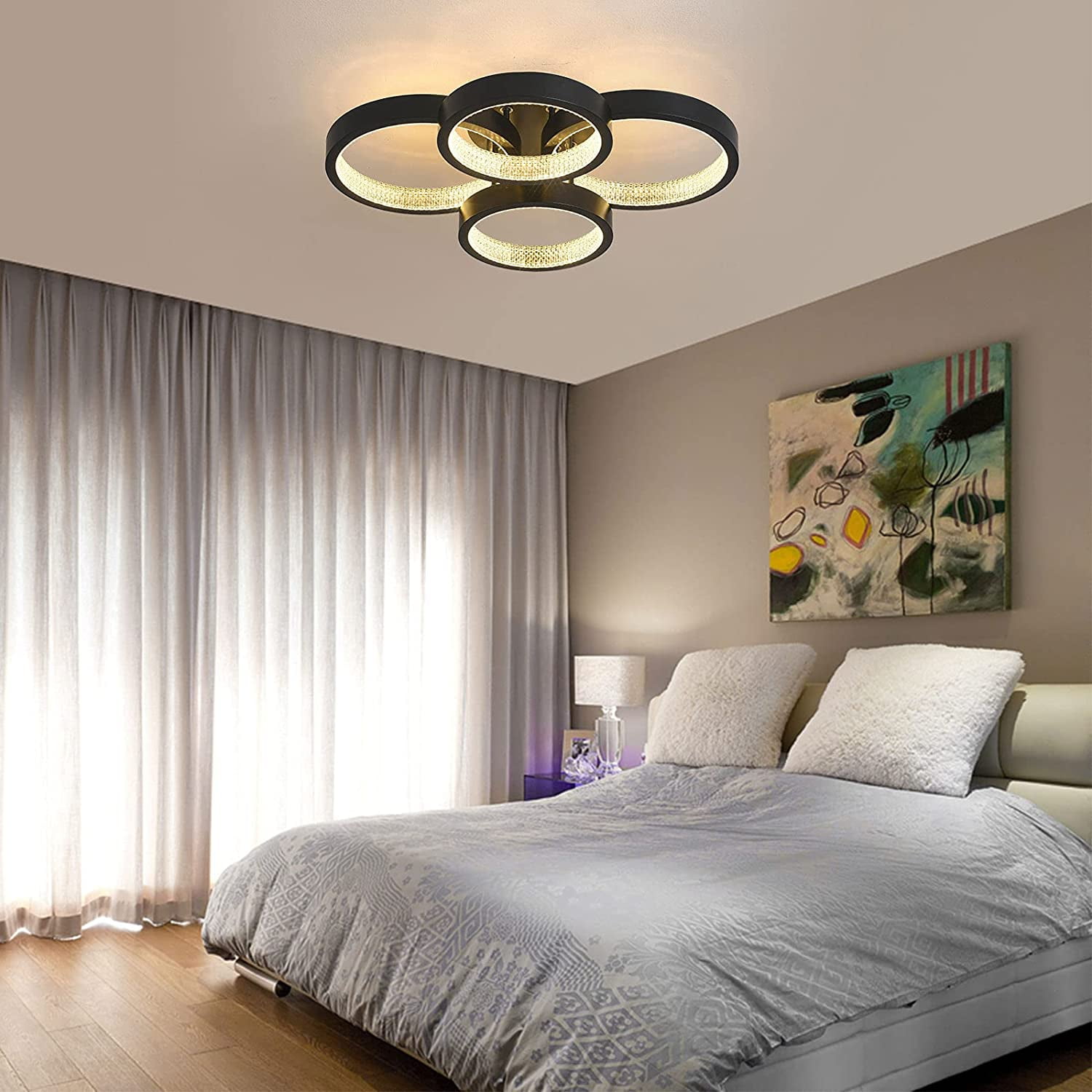DENEST 23'' Modern LED Ceiling Light Flush Mounting 4 Circle Ceiling ...