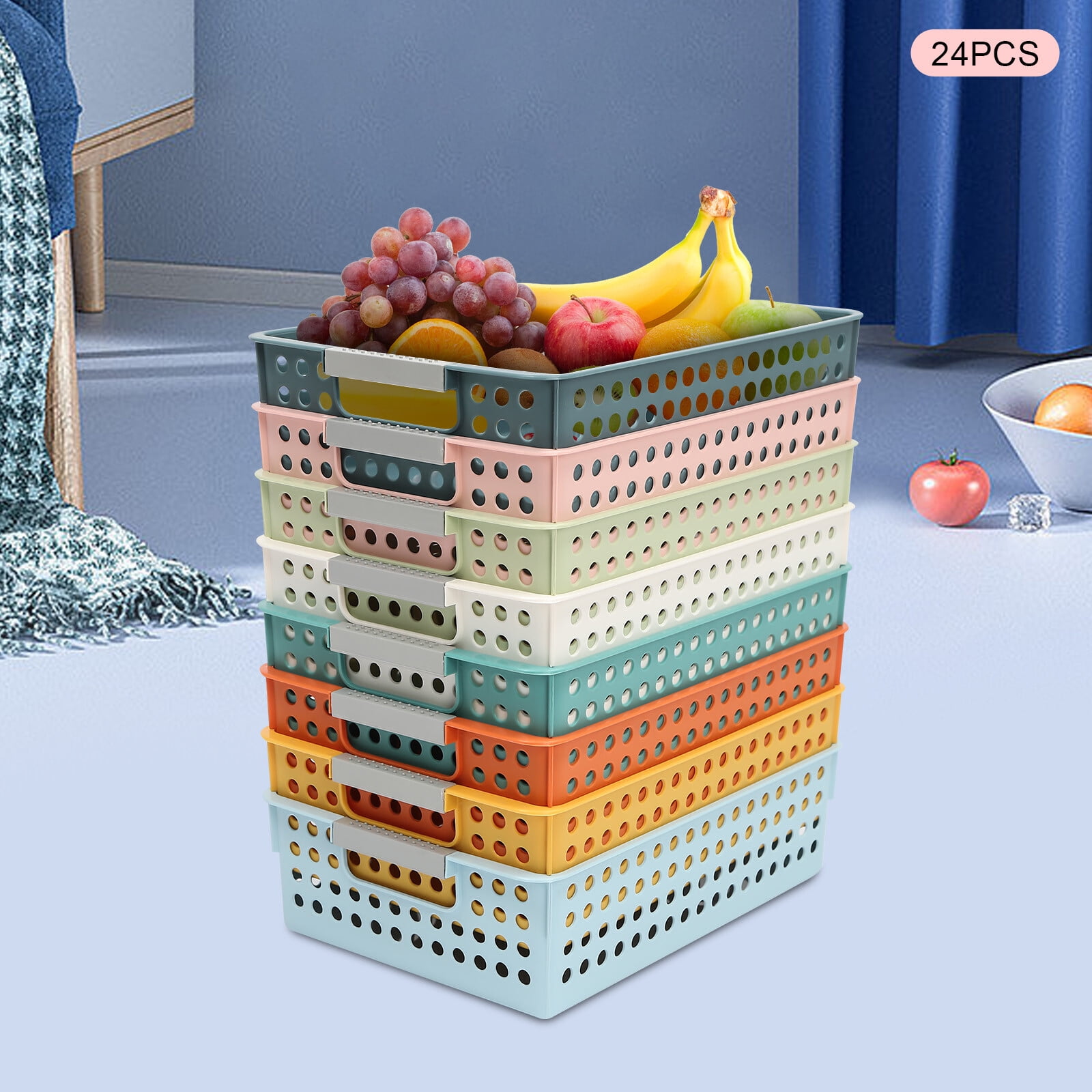 DENEST 24 Pack Rectangular Classroom Baskets Colorful Organizer Storage ...
