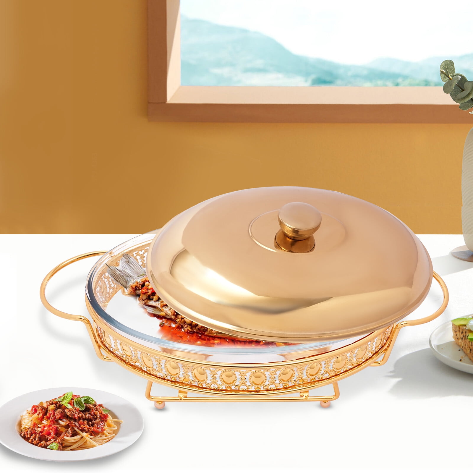 DENEST 2L/2.11qt Chafing Dish Set, Oval Buffet Serving Chafer ...