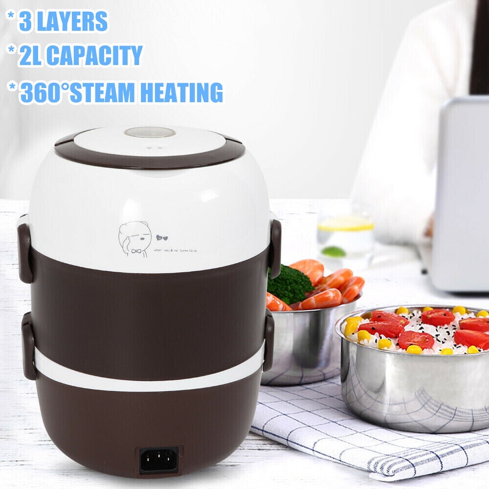 Denest 3 Layers 2L Portable Electric Heating Lunch Box, Stainless Steel ...